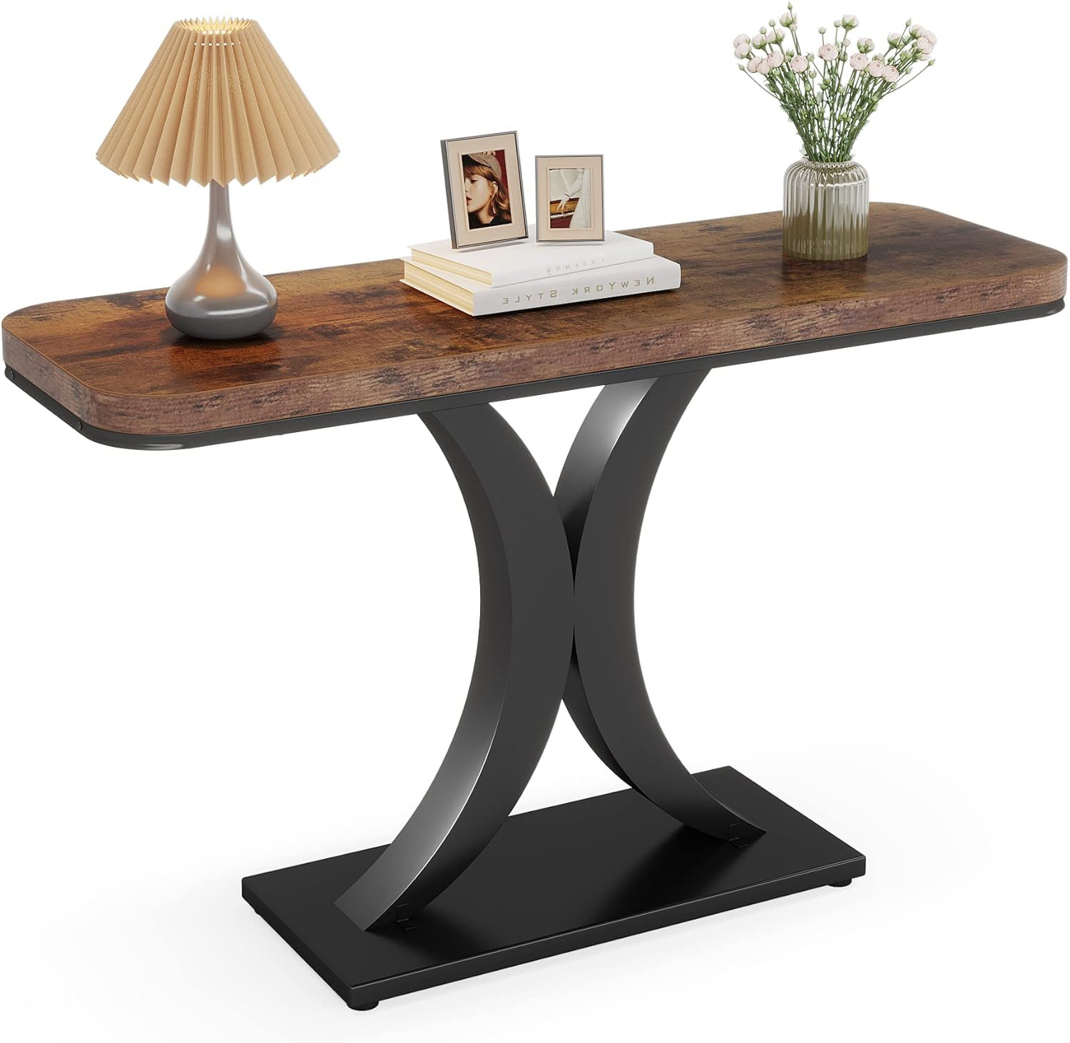Williston Forge Rustic Industrial Console Table, Compact Hallway ...