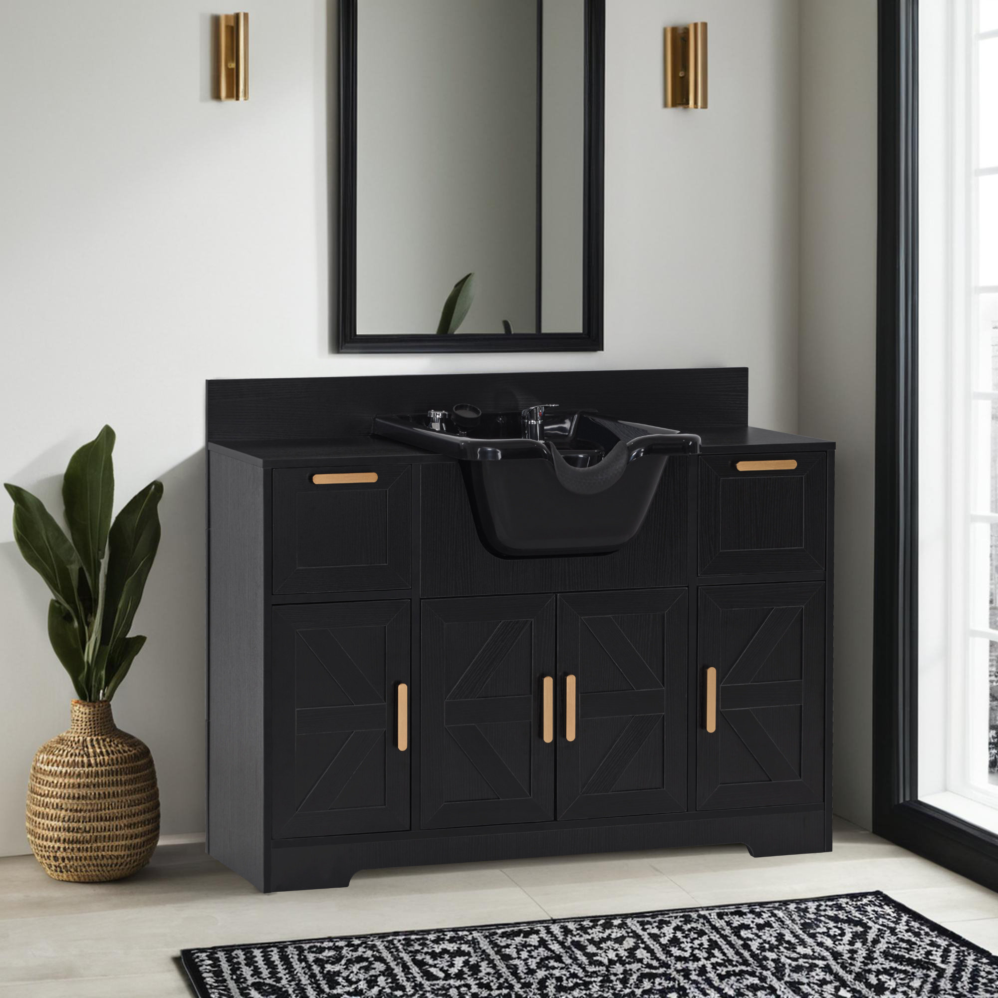 Newacme LLC Shampoo Sink with Storage Cabinet and Drawer, Backwash ...