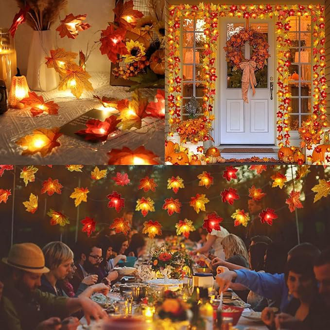 The Holiday Aisle® Fall Decorations Maple Leaf Lights Garland (4 Pack ...