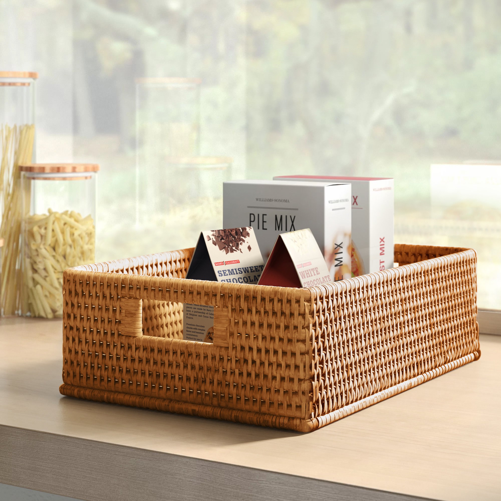 Dotted Line™ Rattan Rectangular Basket with Rounded Corners and Cutout ...