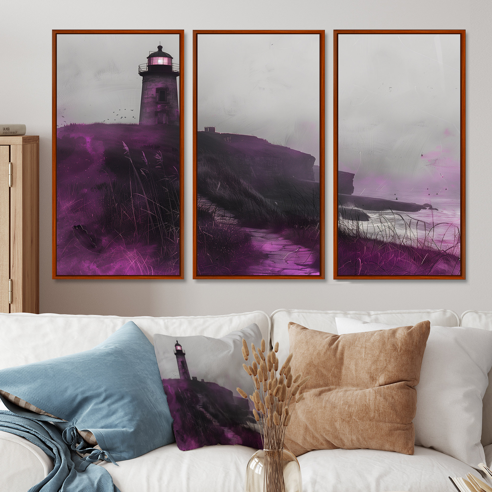 Breakwater Bay Purple And Grey Foggy Lighthouse Rock I - Lighthouses ...
