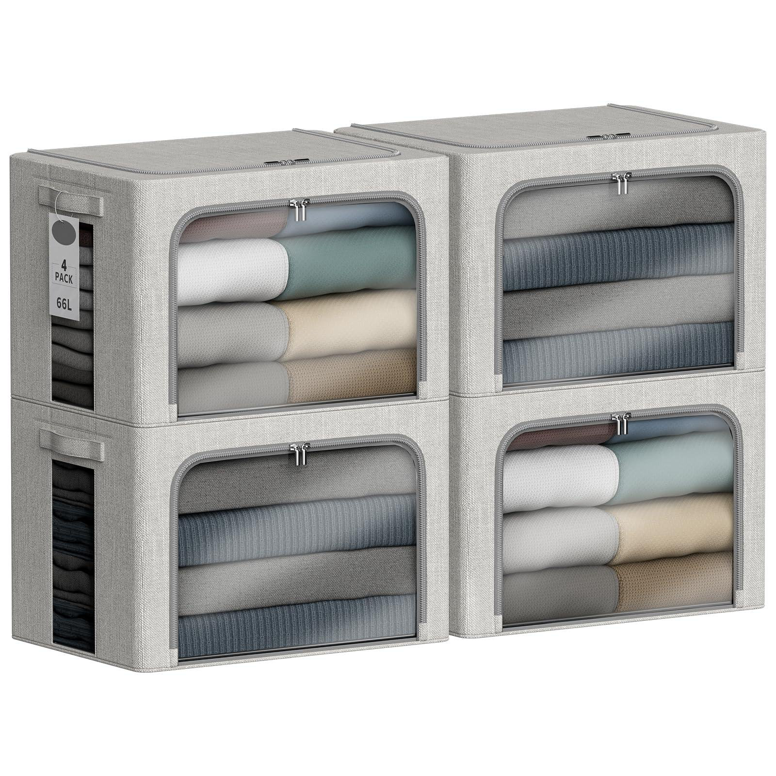 Hokku Designs 4 Pack Clothes Storage Bins With Metal Frame - 66L ...