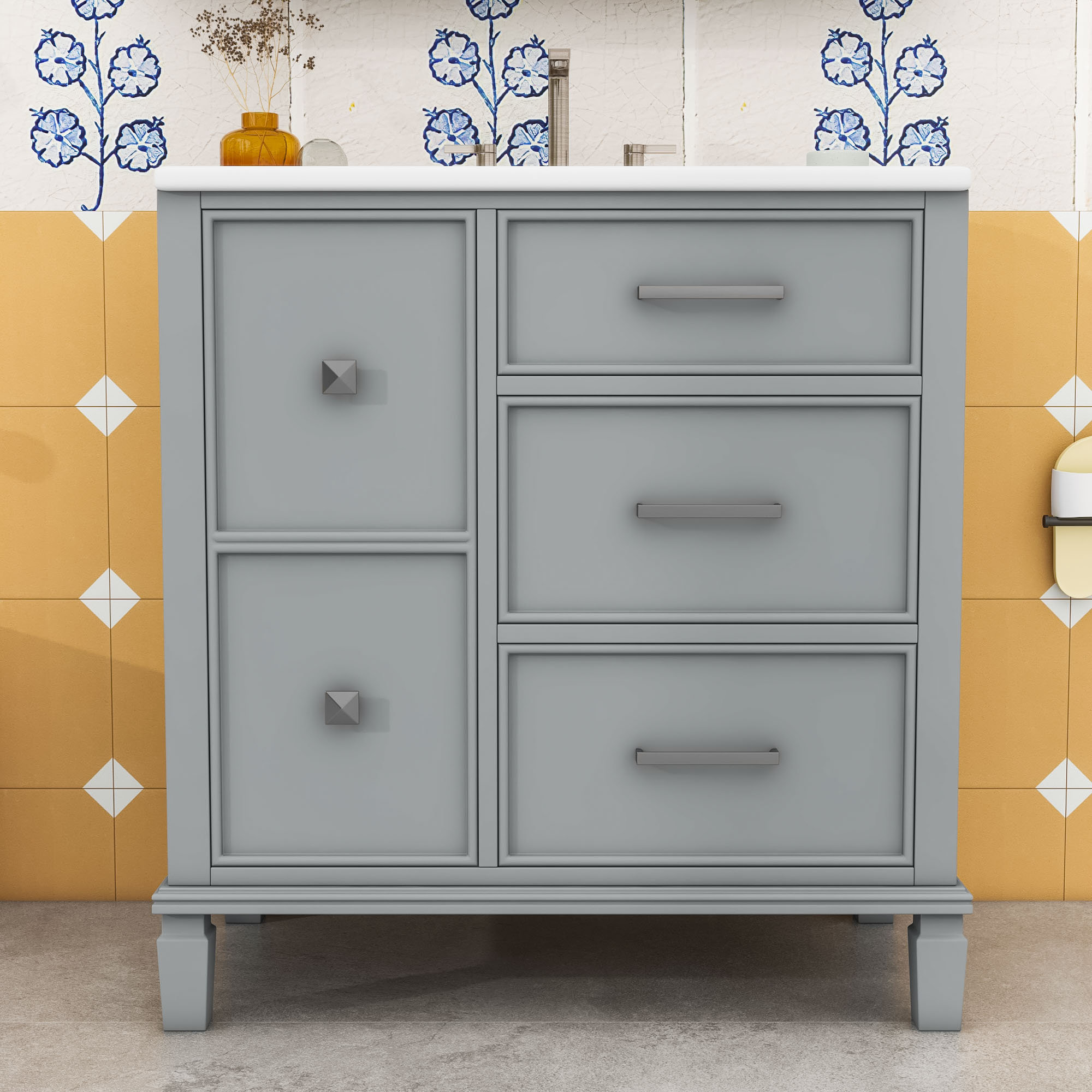 Charlton Home® Freestanding Bathroom Vanity Cabinet with Ceramic Sink ...