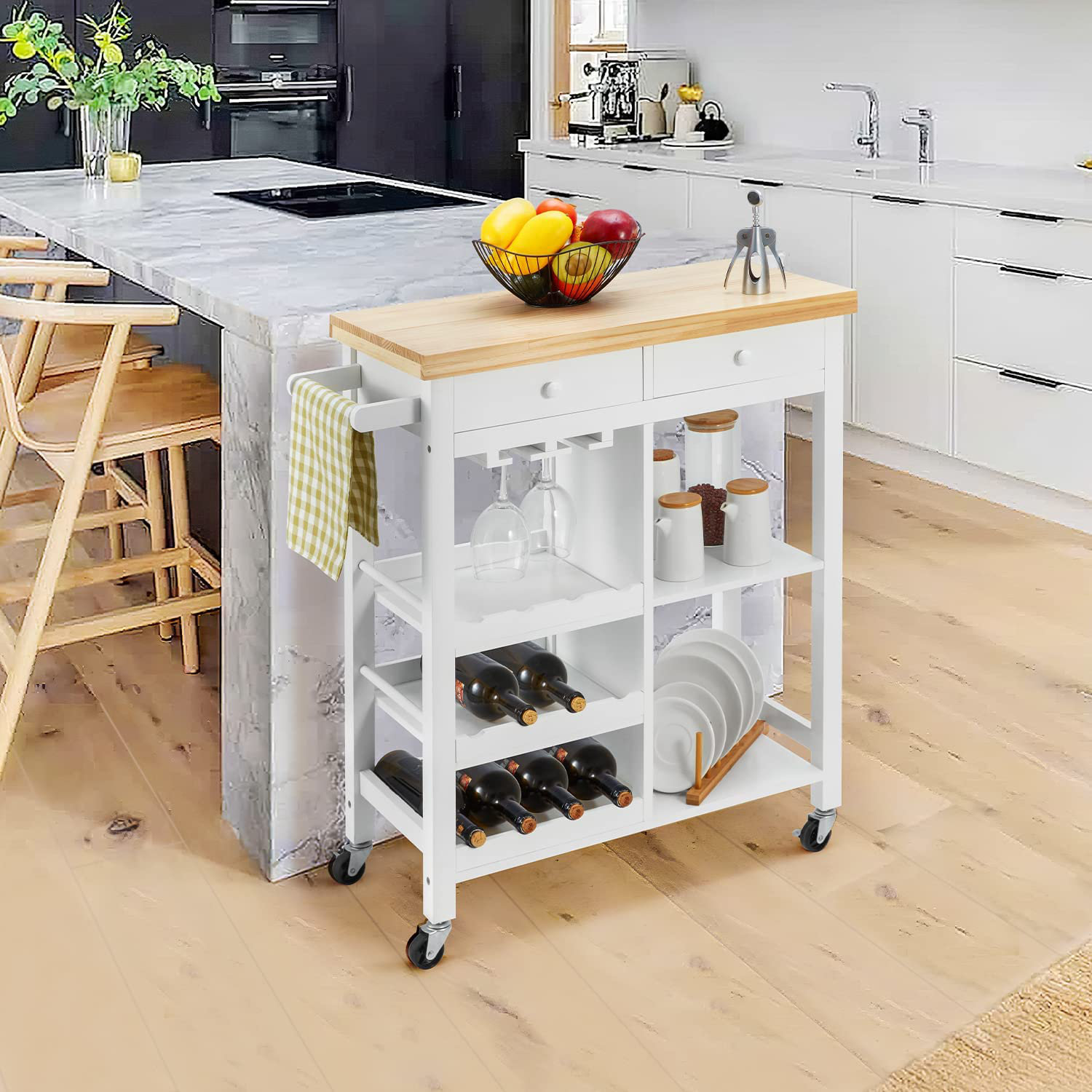 Hokku Designs Rolling Wood Kitchen Island Cart, Multi-purpose Kitchen ...