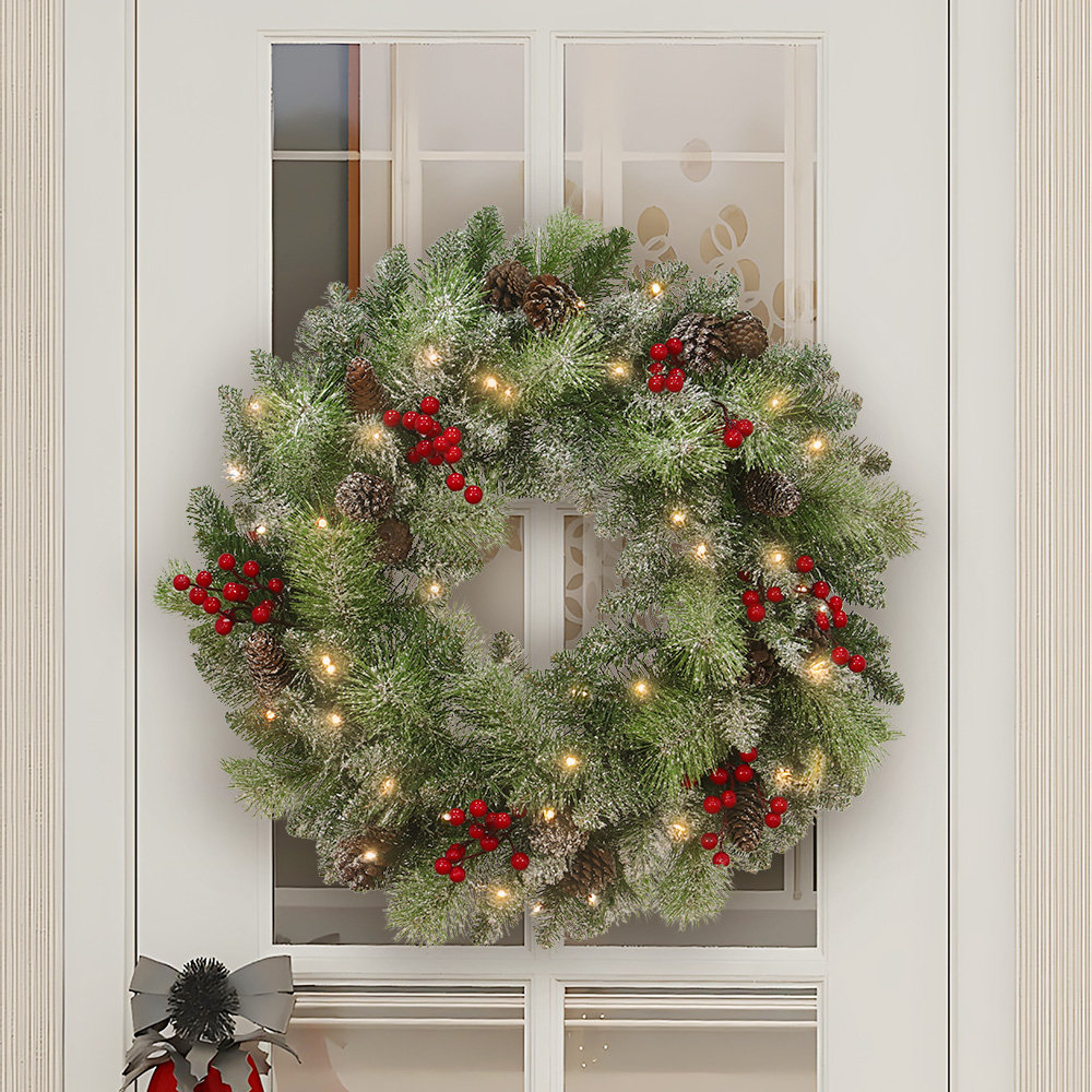 The Twillery Co.® 24 inch Artificial Lighted Christmas Wreath & Reviews ...