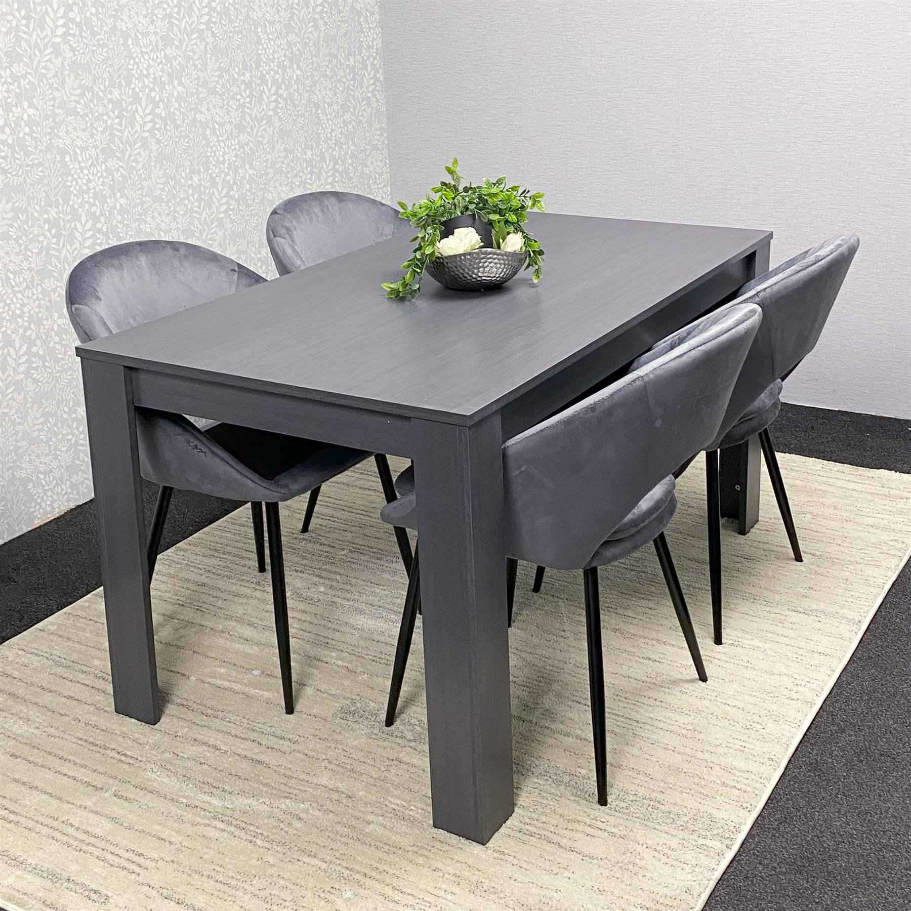 Fairmont Park Dark Grey Dining Table Set with 4 Grey Velvet Chairs ...