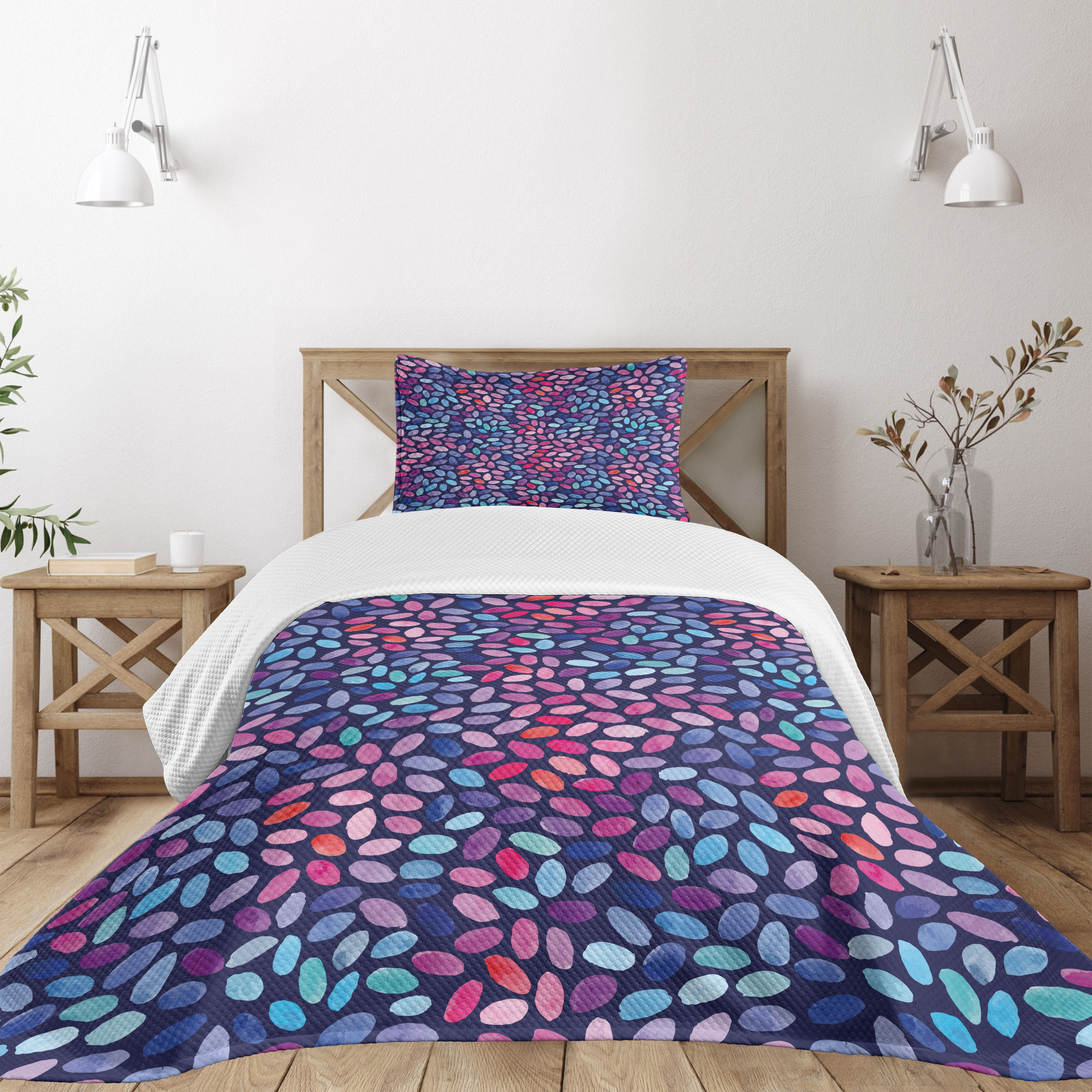 Ambesonne Grunge Bedspread Set Oval Watercolor Spots Violet Blue ...