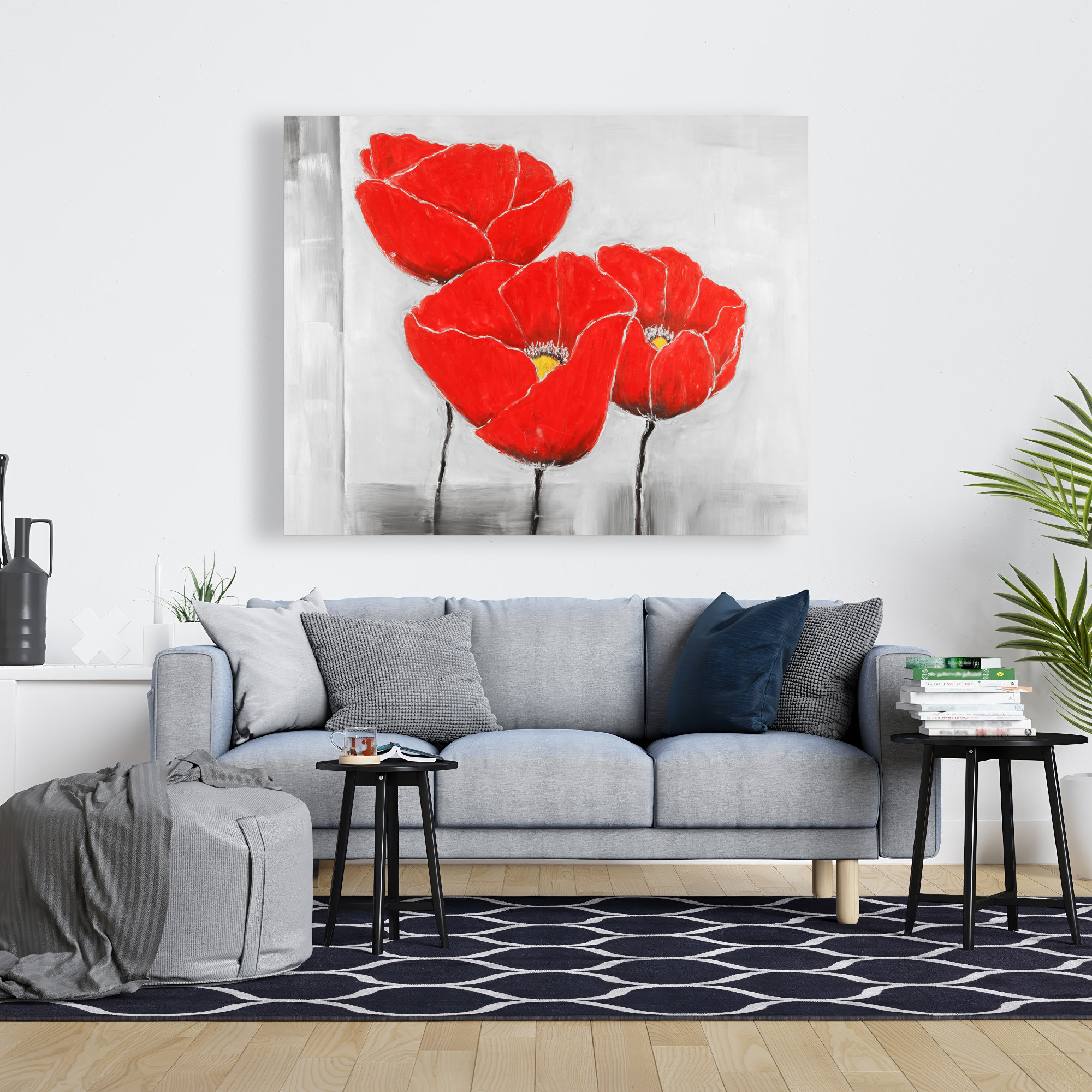 Lark Manor™ Three Poppies - Modern Red Canvas for Home Decor, Art Print ...