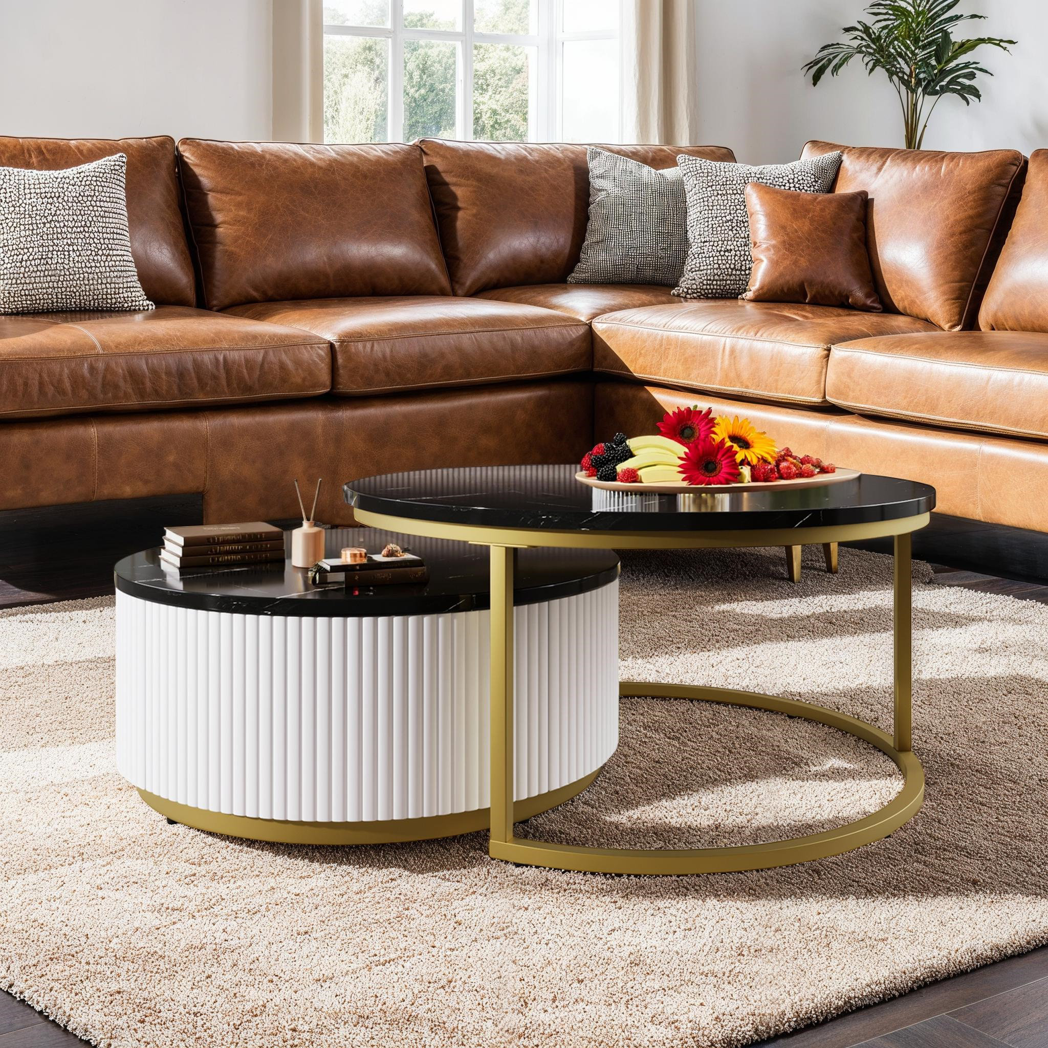 Latitude Run® Space-Saving Round Coffee Table Set with Drawer | Wayfair