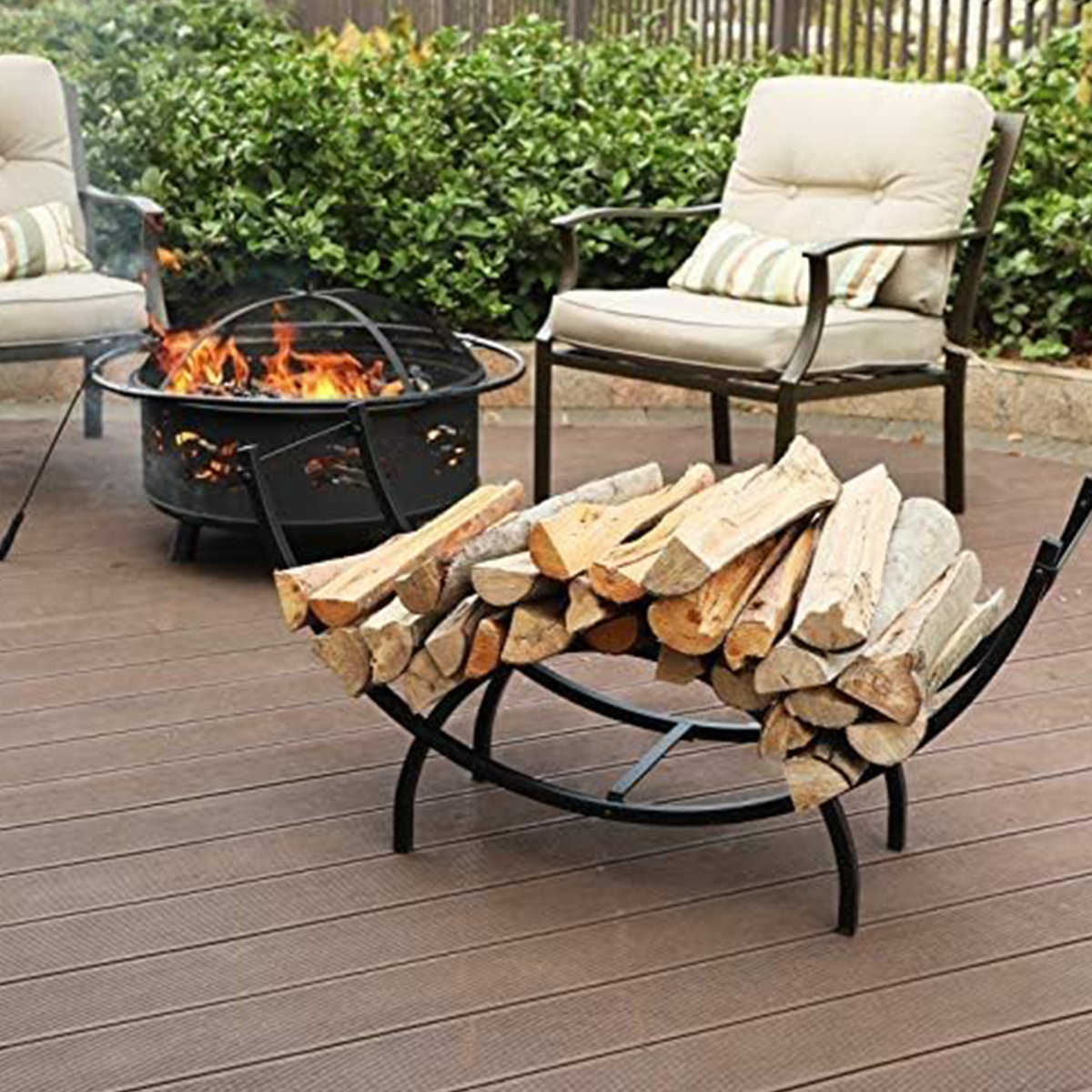 Arlmont & Co. Heavy Duty Large Curved Indoor/Outdoor Firewood Racks Log ...
