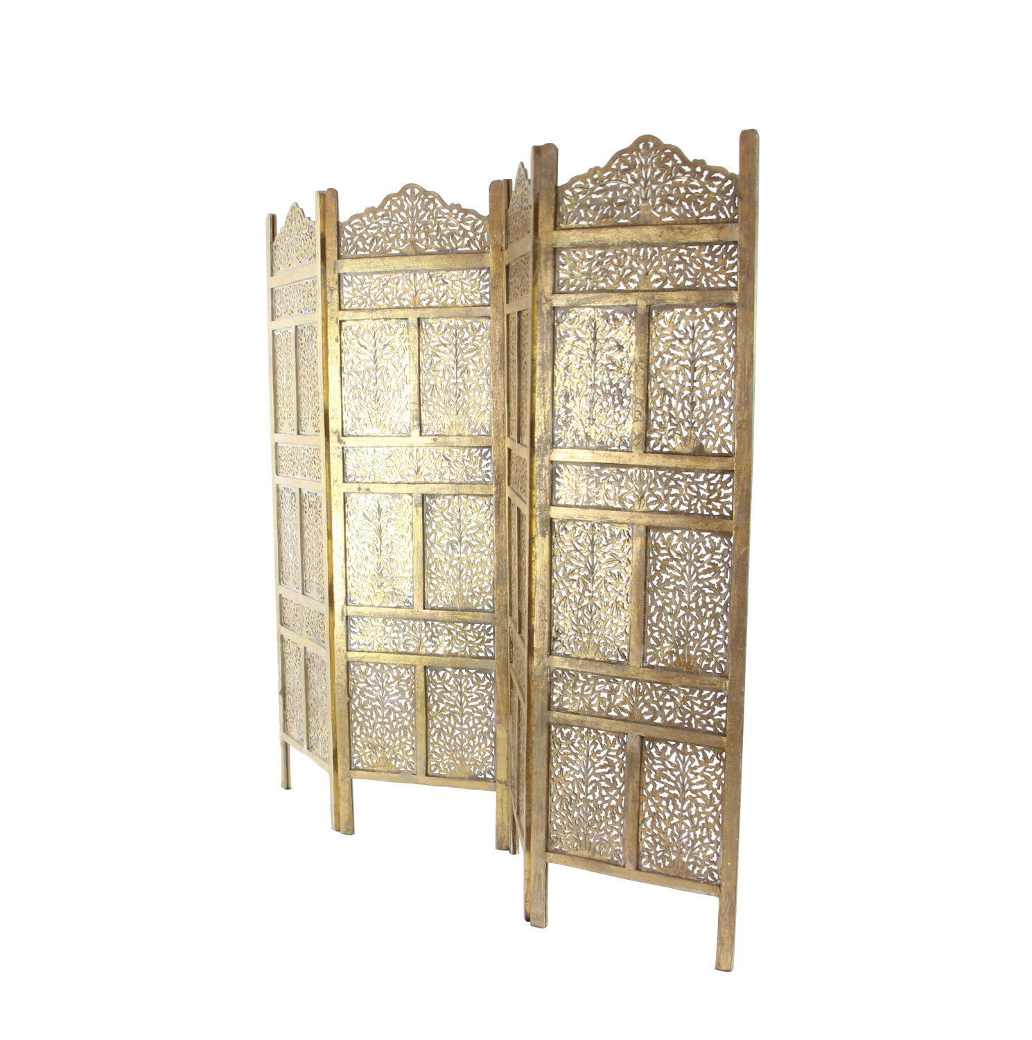 Bungalow Rose Deresa Wooden Handmade Foldable Partition 4 Panel Floral ...