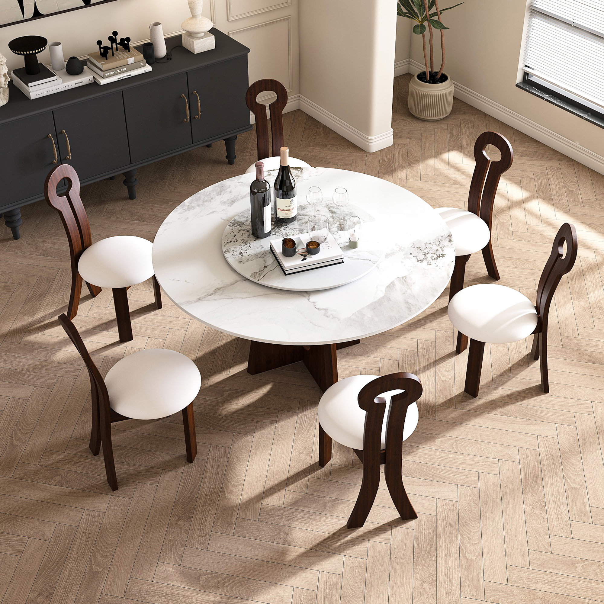 Orren Ellis Fisher 59” Modern Marble Dining Table Set with Sintered ...