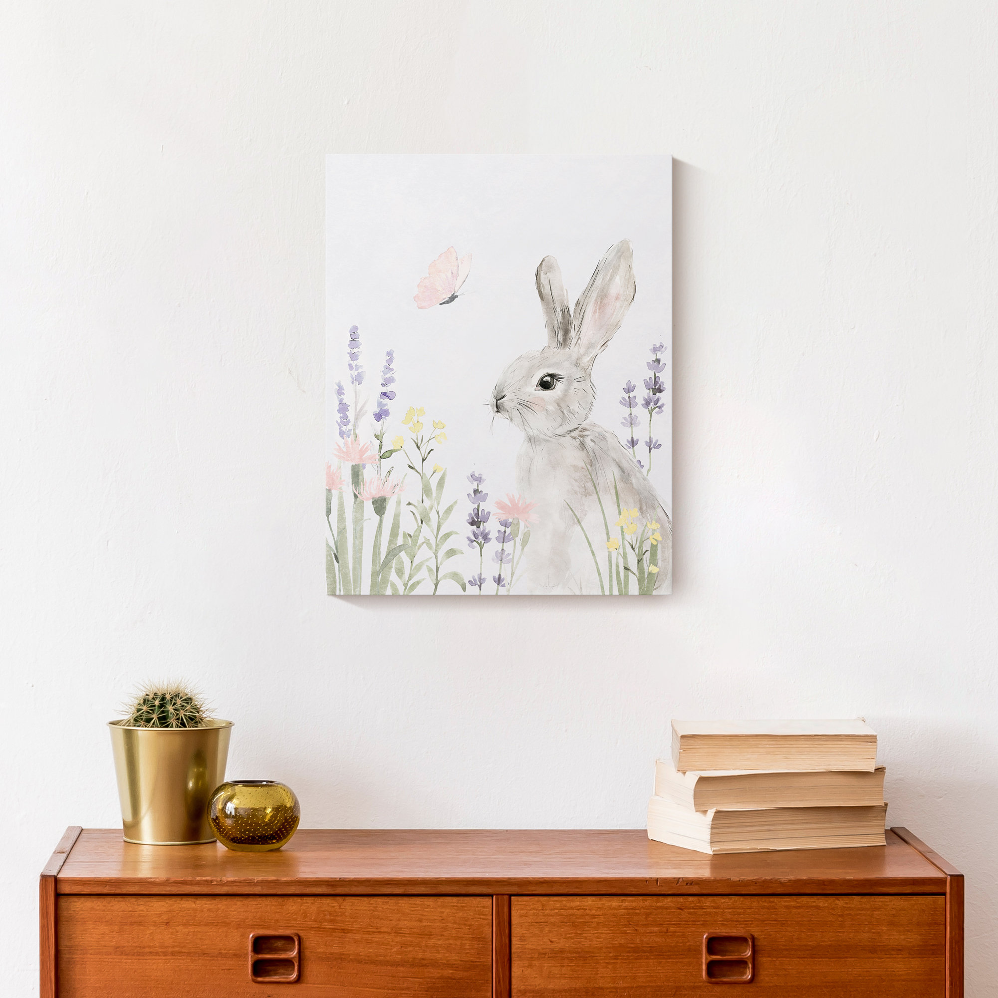 Ophelia & Co. Floral Pasture Bunny Canvas Wall Art | Wayfair