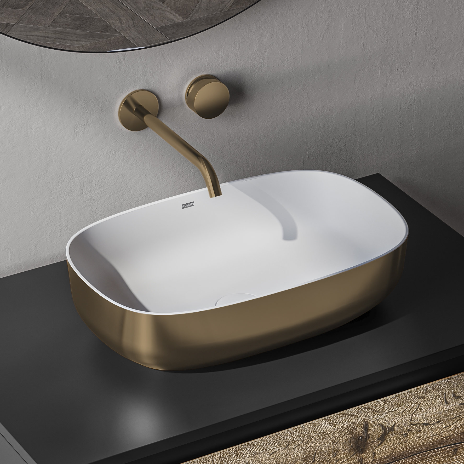 Ruvati 19-inch Matte Gold and White Bathroom Vessel Sink epiStone Solid ...