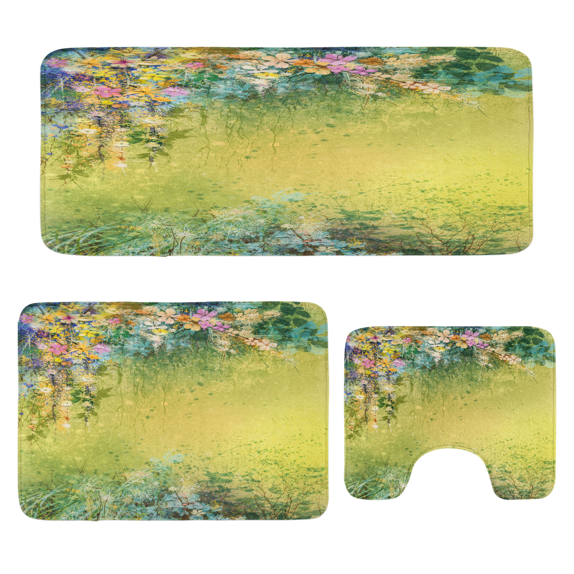 East Urban Home Flower Bathroom Rug Set 3 Pieces U-Shape & Rectangle ...
