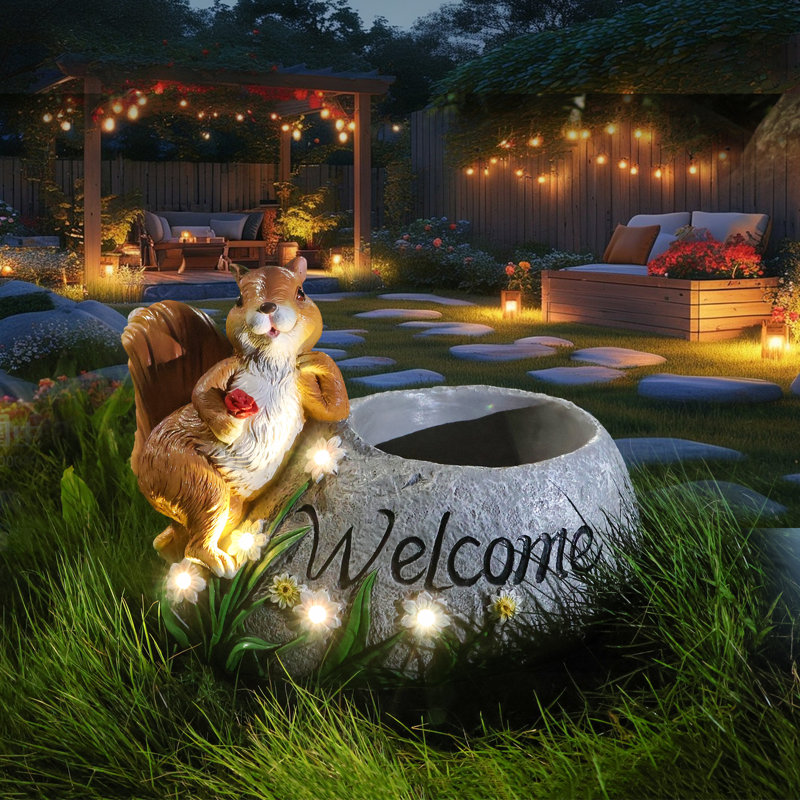 Arlmont & Co. Outdoor Solar Squirrel Statue Planter - Funny Landscape ...