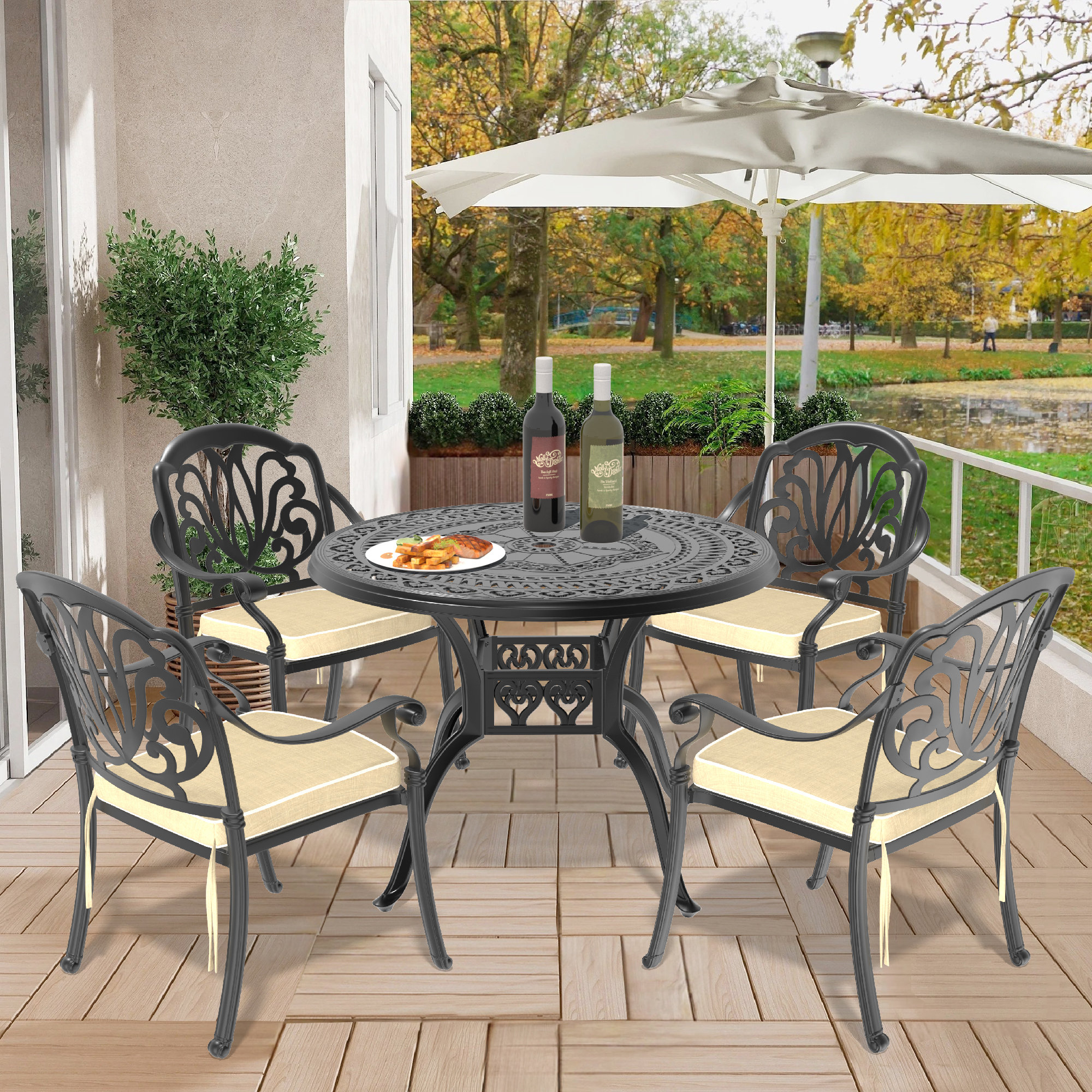 Canora Grey Anchal 5-Piece 39.37-inch Round Table Cast Aluminum Outdoor ...