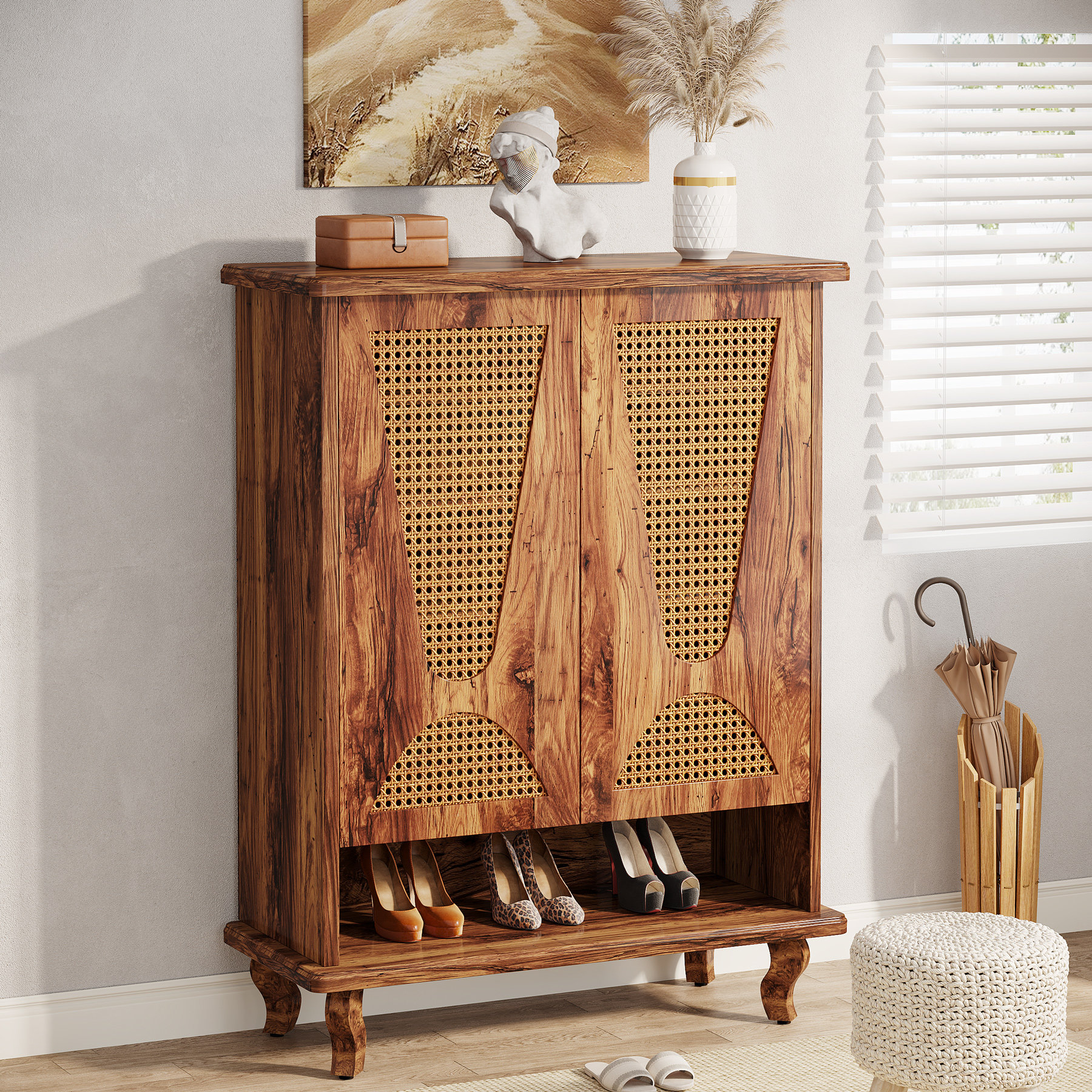Bay Isle Home™ 20 Pair Shoe Storage Cabinet with Rattan Doors and ...