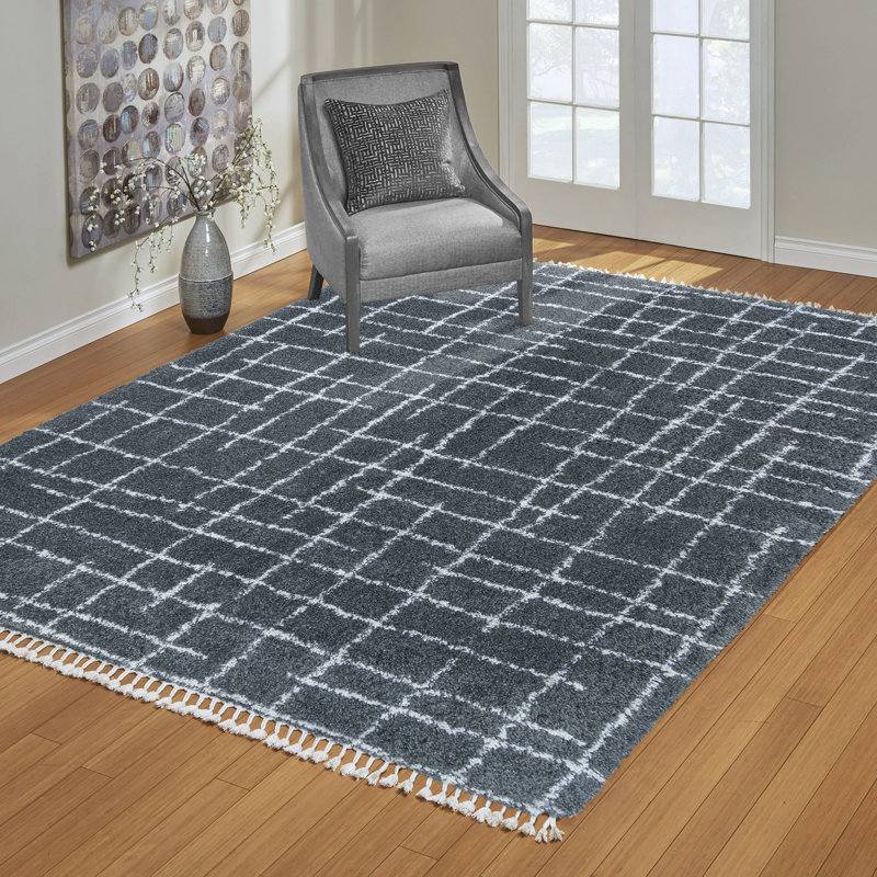 Gertmenian Limmet Banya Charcoal Gray/Ivory Plush Modern Abstract Shag ...