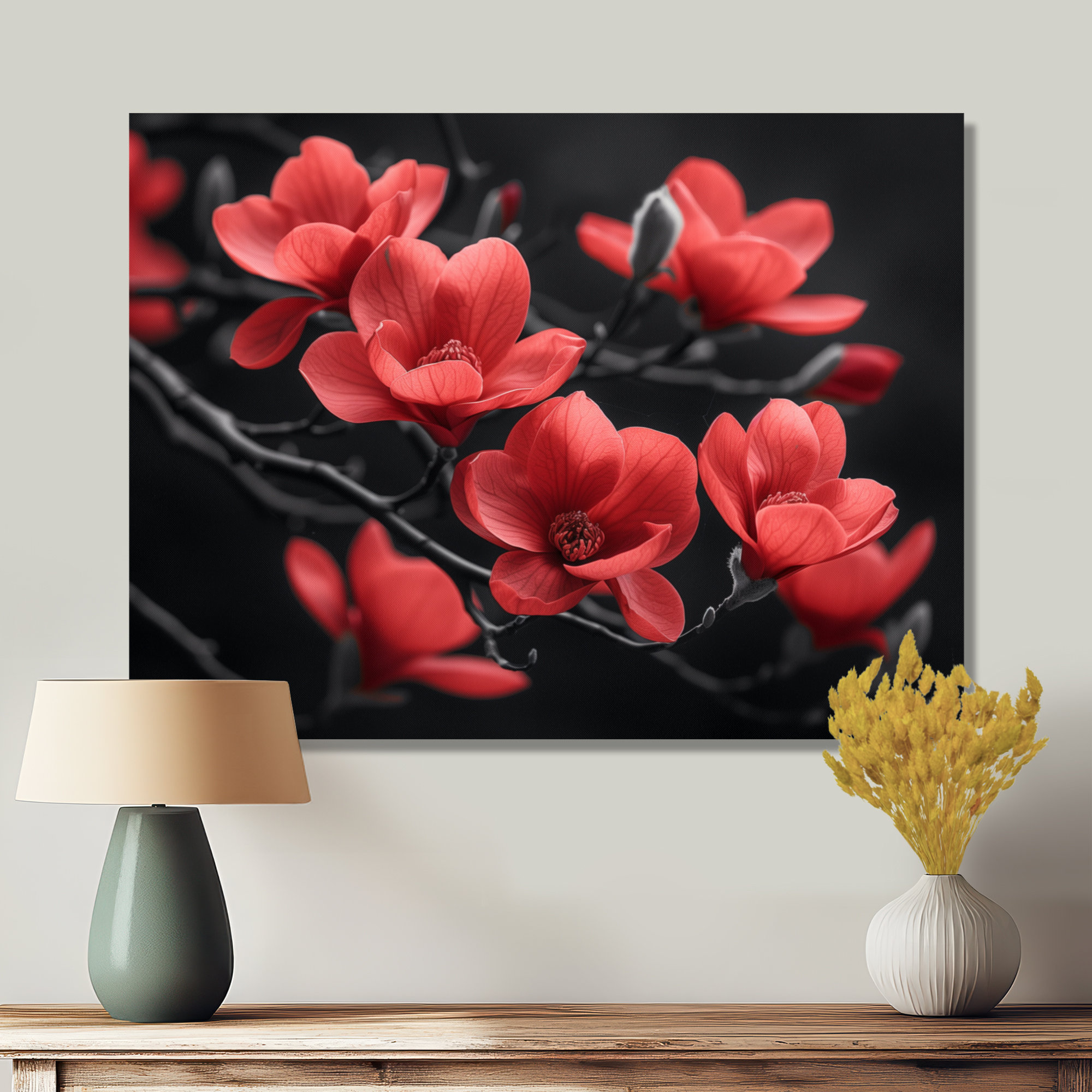 Winston Porter Red Black Garden Glamour Magnolias Photo II - Magnolias ...