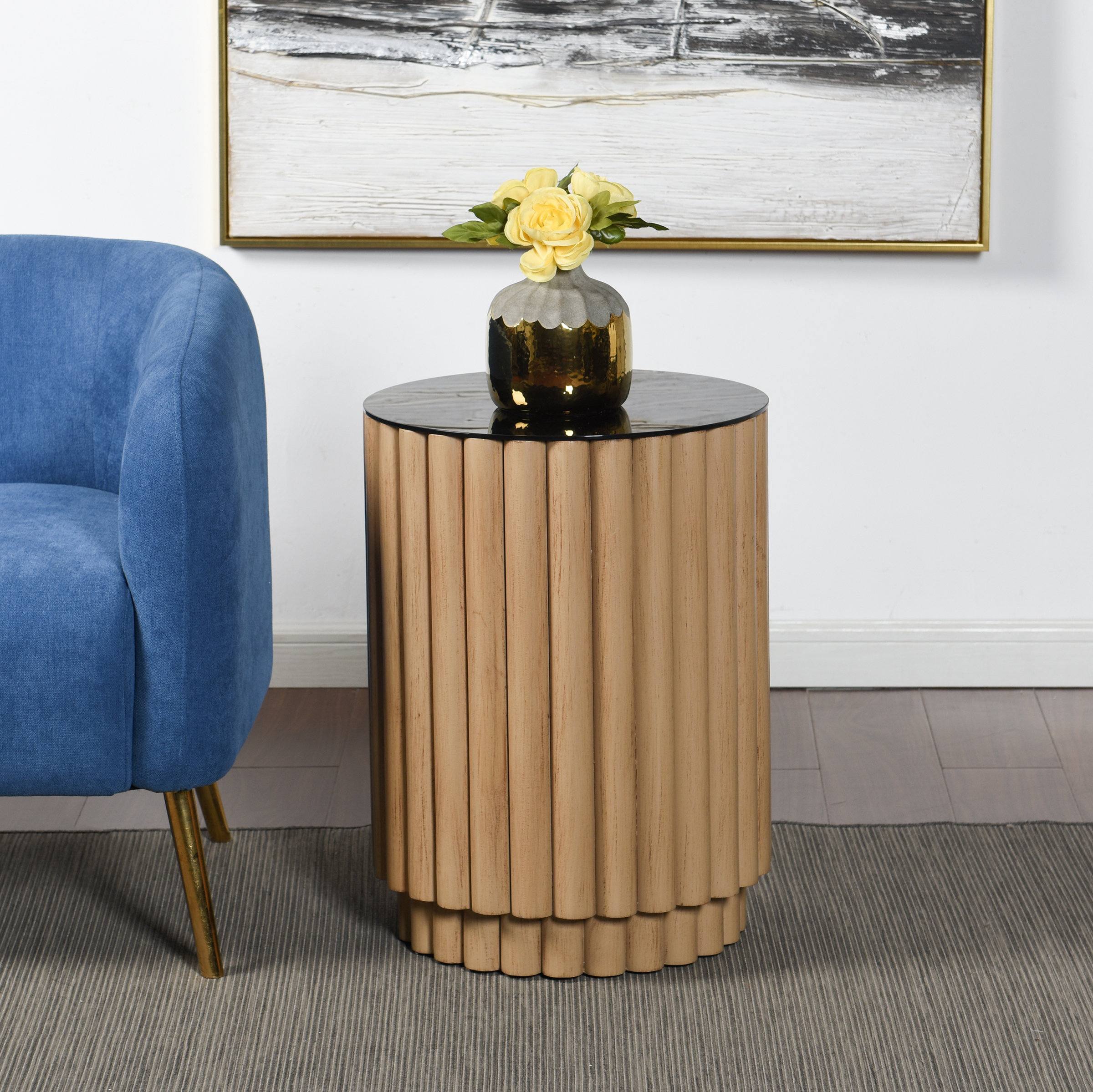 Joss & Main Acadia Natural Side Table - Black Glass Table Top & Reviews ...