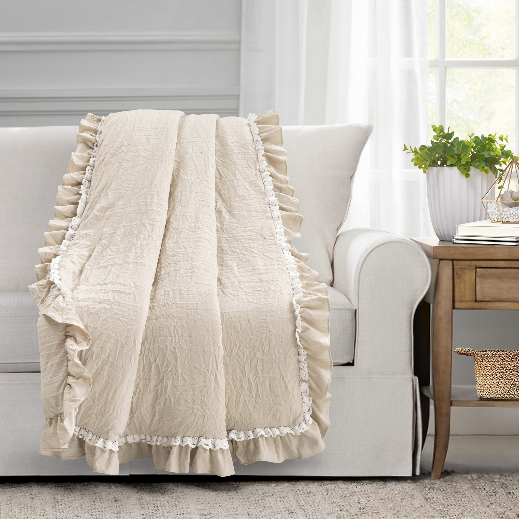 Lush Decor Ella Shabby Elegance Ruffle Lace Throw - Wayfair Canada
