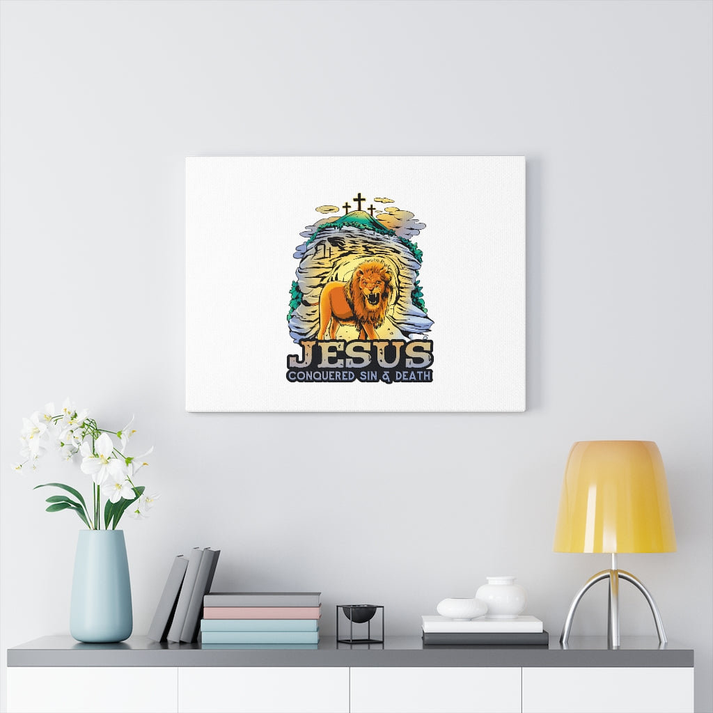 Blue Elephant Jesus Conquered Sin and Death - Wrapped Canvas Typography ...