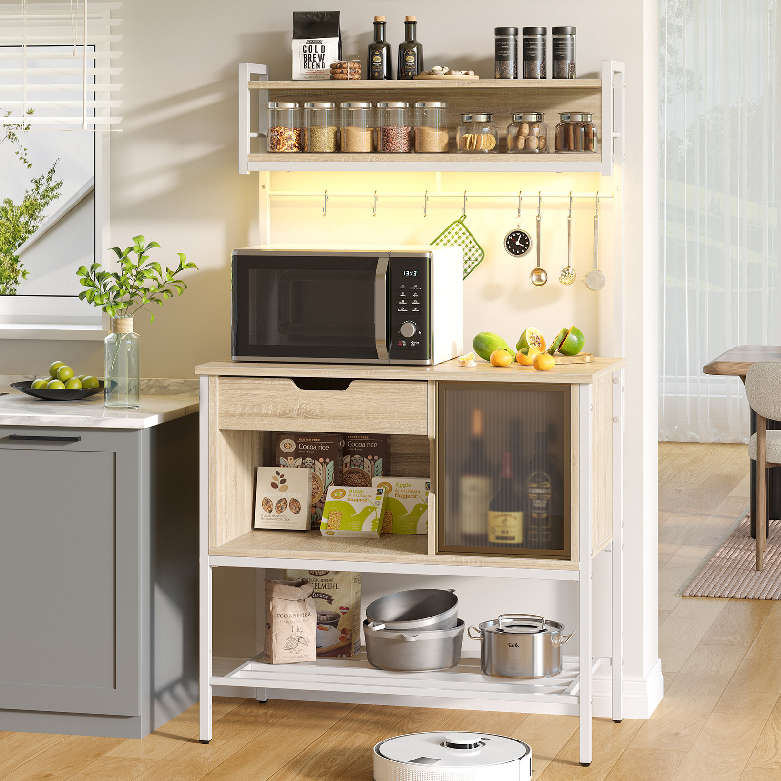 17 Stories Hamaad 33.8″ LED Bakers rack, Kitchen Rack With hooks, Baker ...