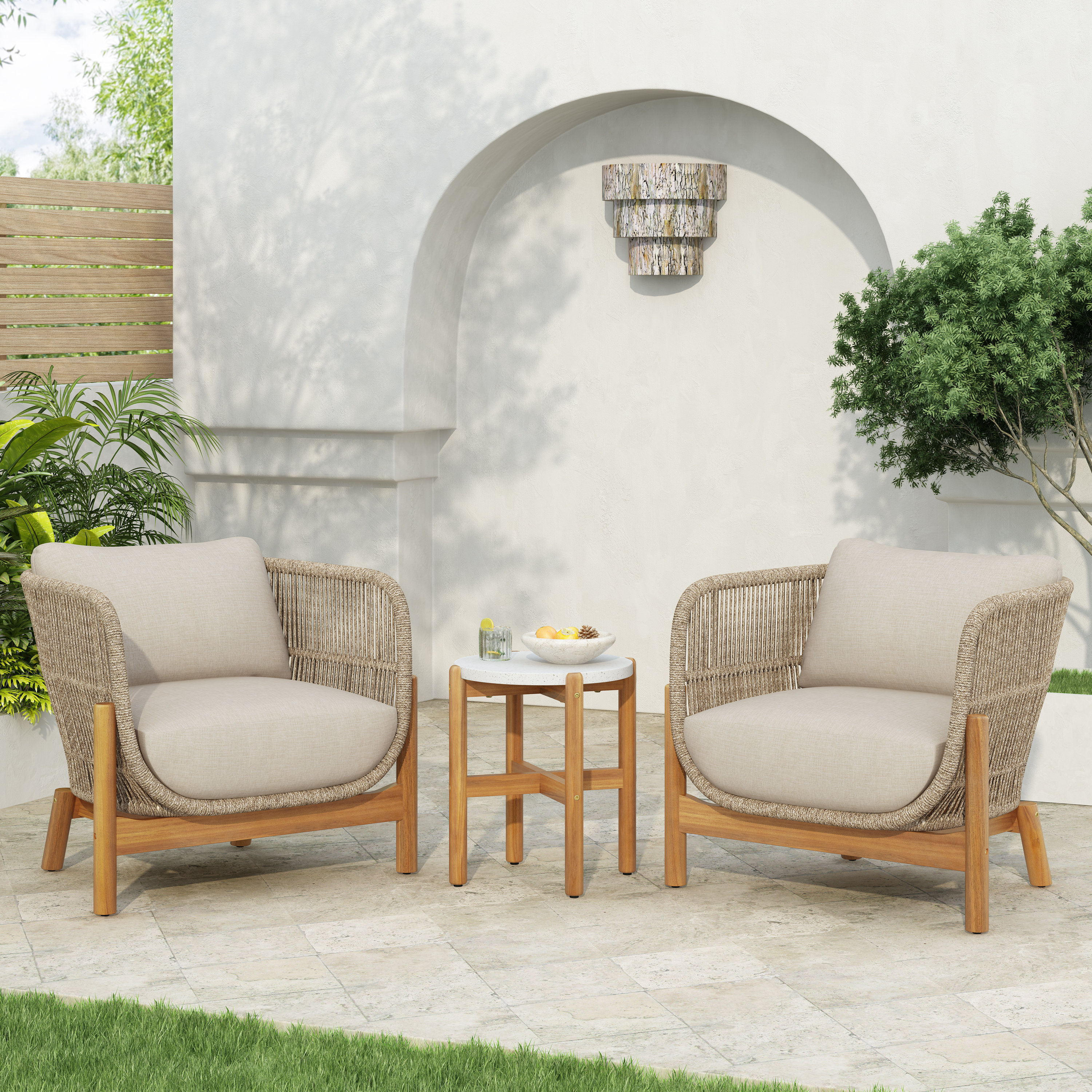NFusion Keanu Outdoor 3-Piece Acacia Wood Conversation Set | Wayfair