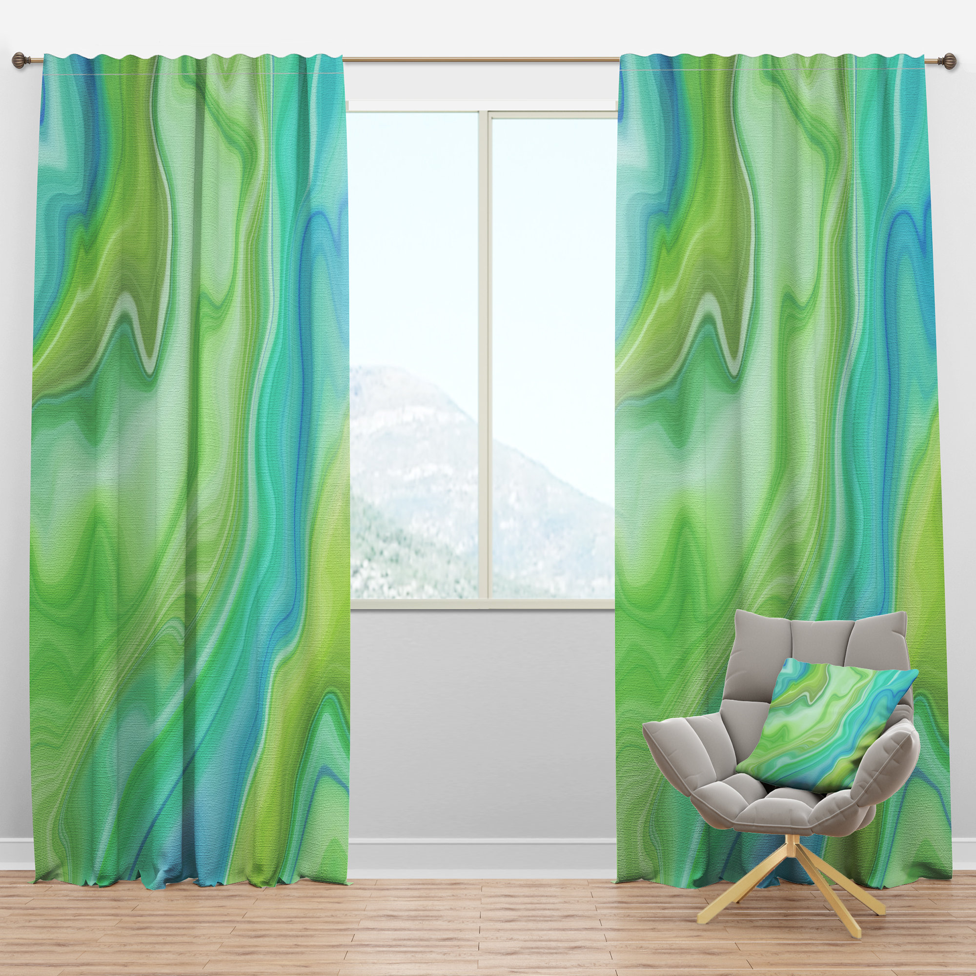Design Art Marbled Colours in Shades of Green and Blue - Modern Curtain ...