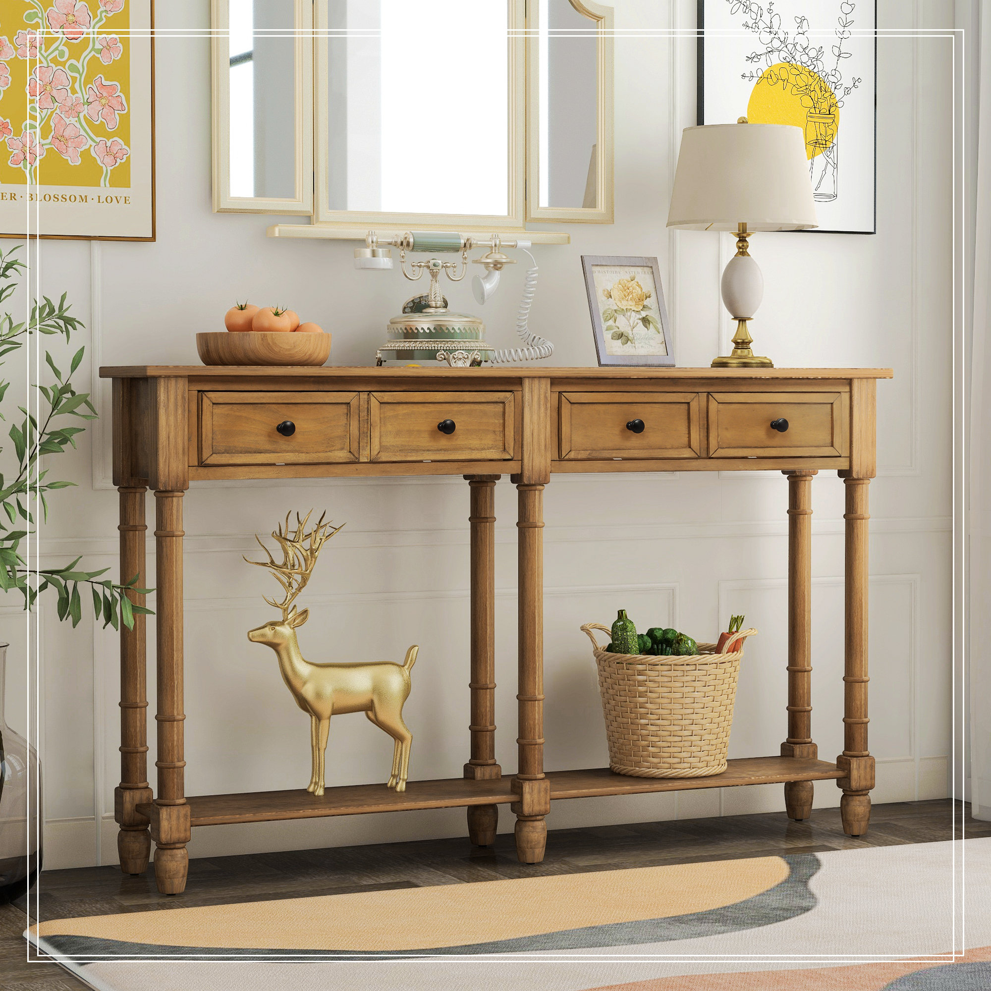 August Grove Cellina 58'' Solid Wood Console Table with Two Storage ...