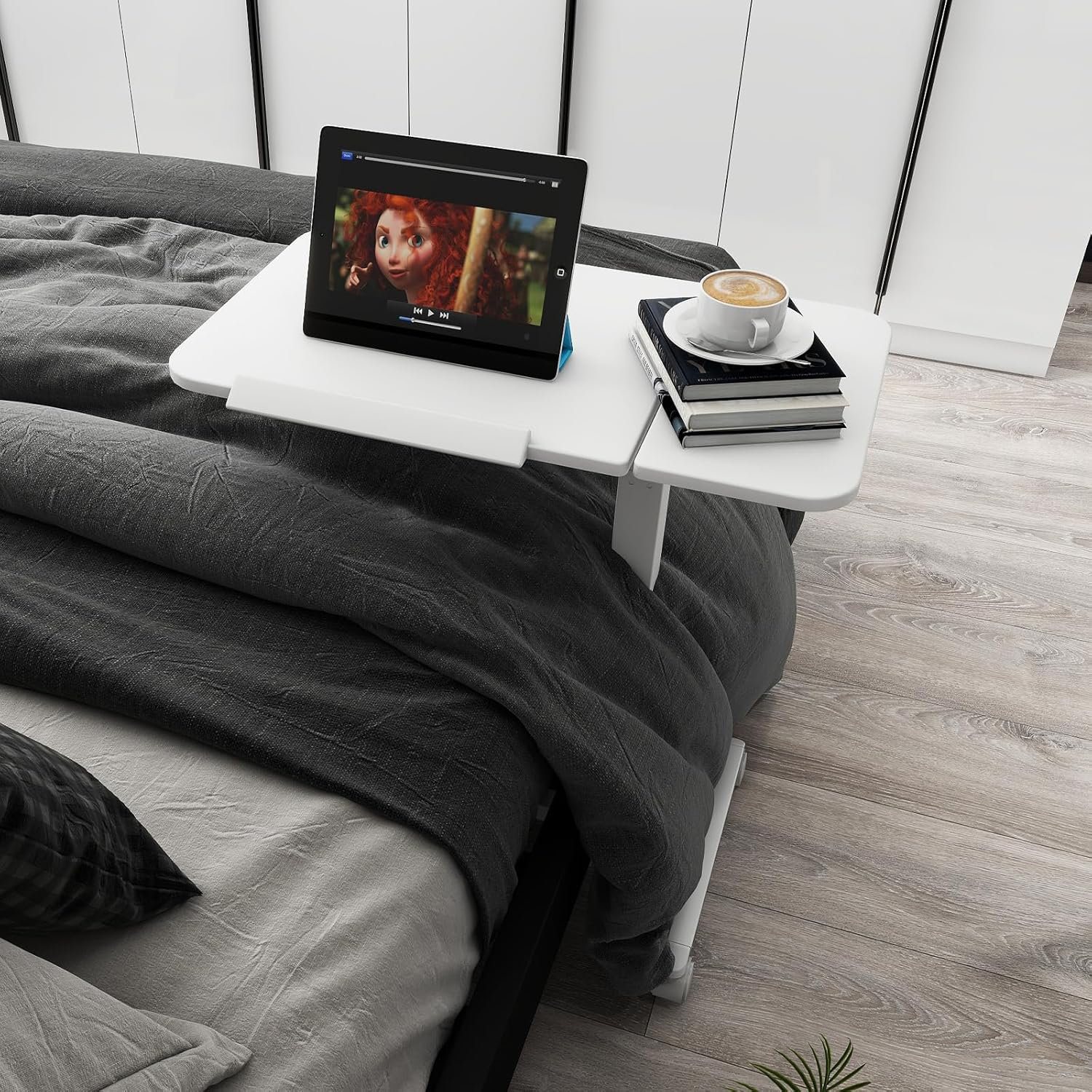 Ebern Designs Adjustable Tilt Overbed Bedside Table With Wheels Mobile ...