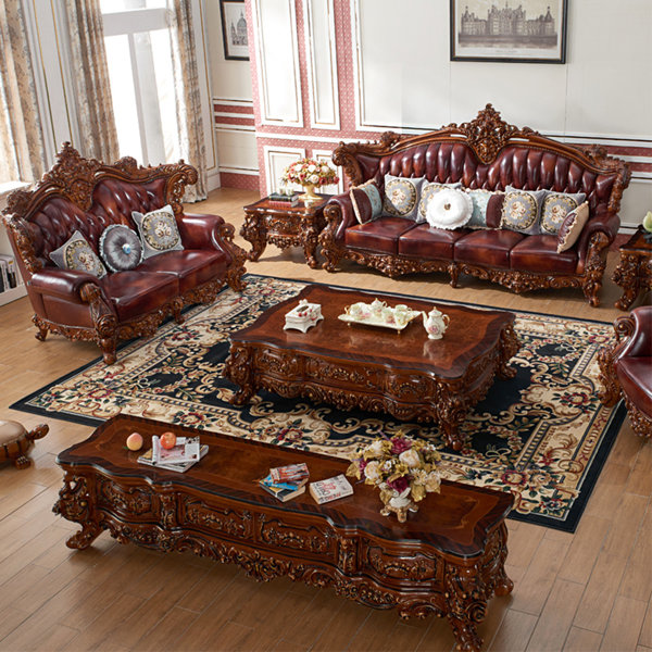 Romero European Vintage Carved Leather Sofa 122'' Genuine Leather ...