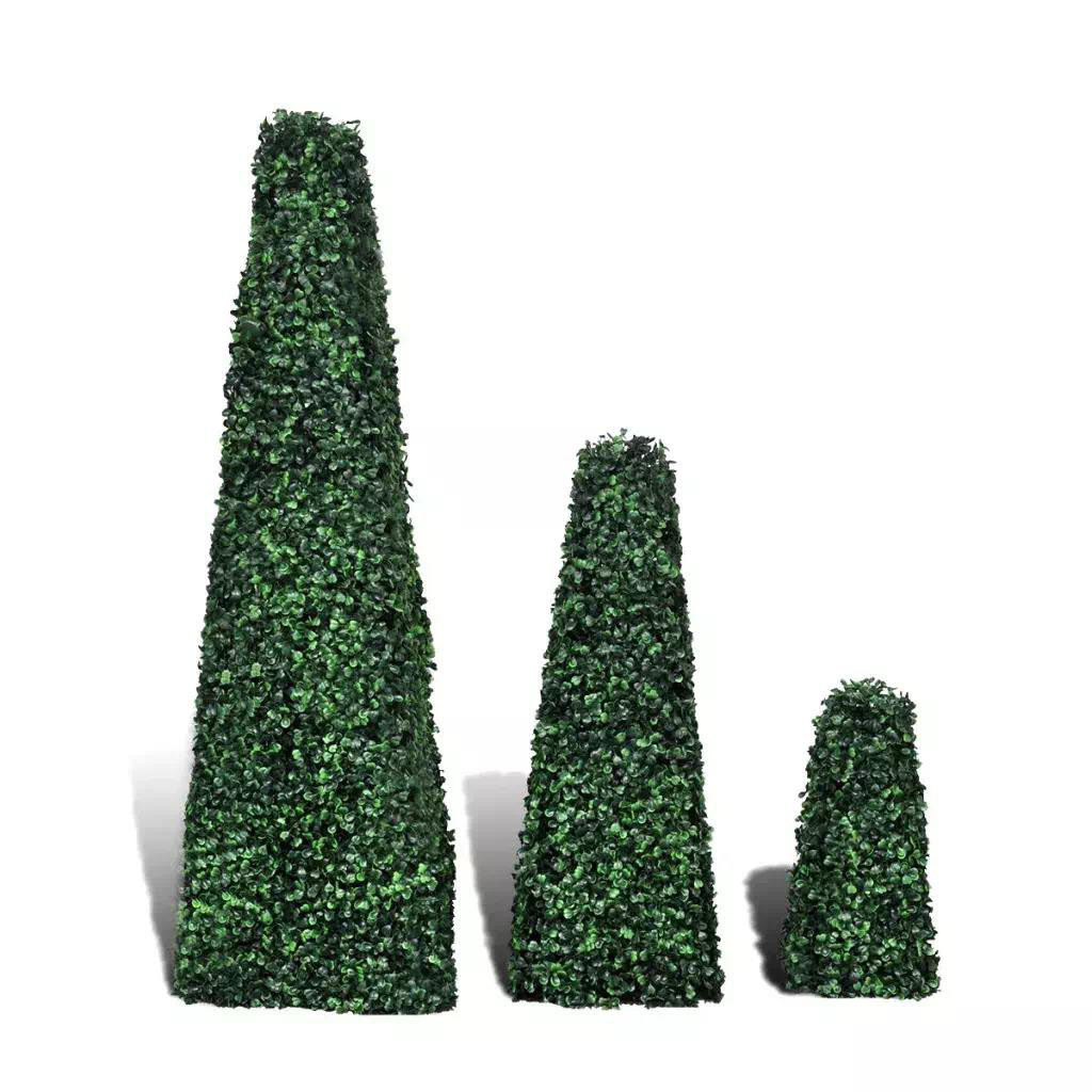 Charlton Home® 3 Piece Artificial Boxwood Pyramid Topiary Floor Plant ...