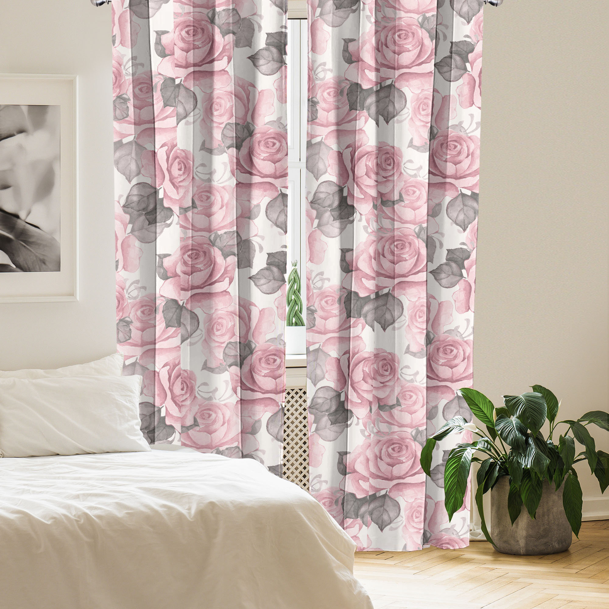East Urban Home Rose Pattern Curtains Soft Aquarelle Floral Pair of ...