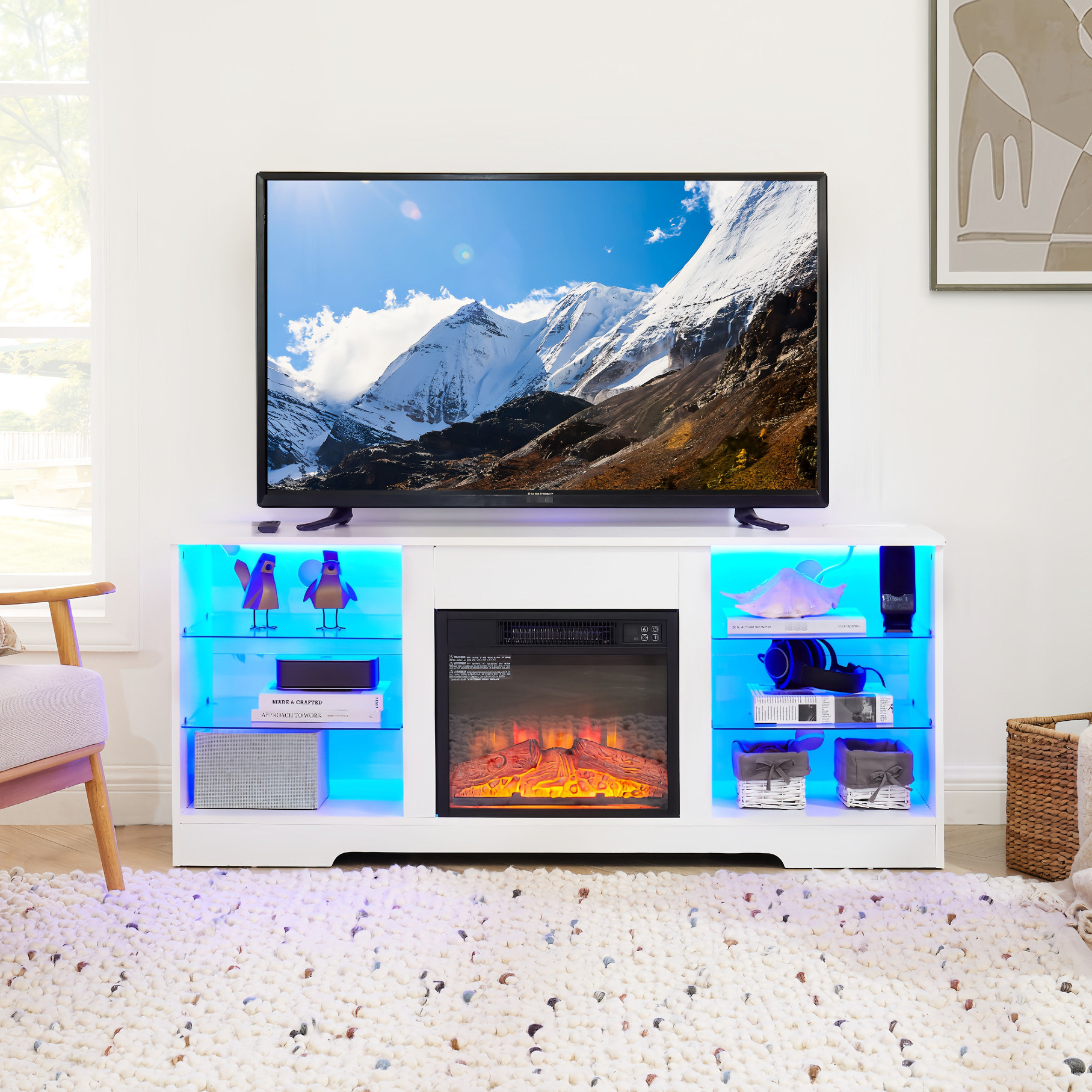 Ivy Bronx 3D Fireplace Tv Cabinet With Cable Management System - 58''W ...