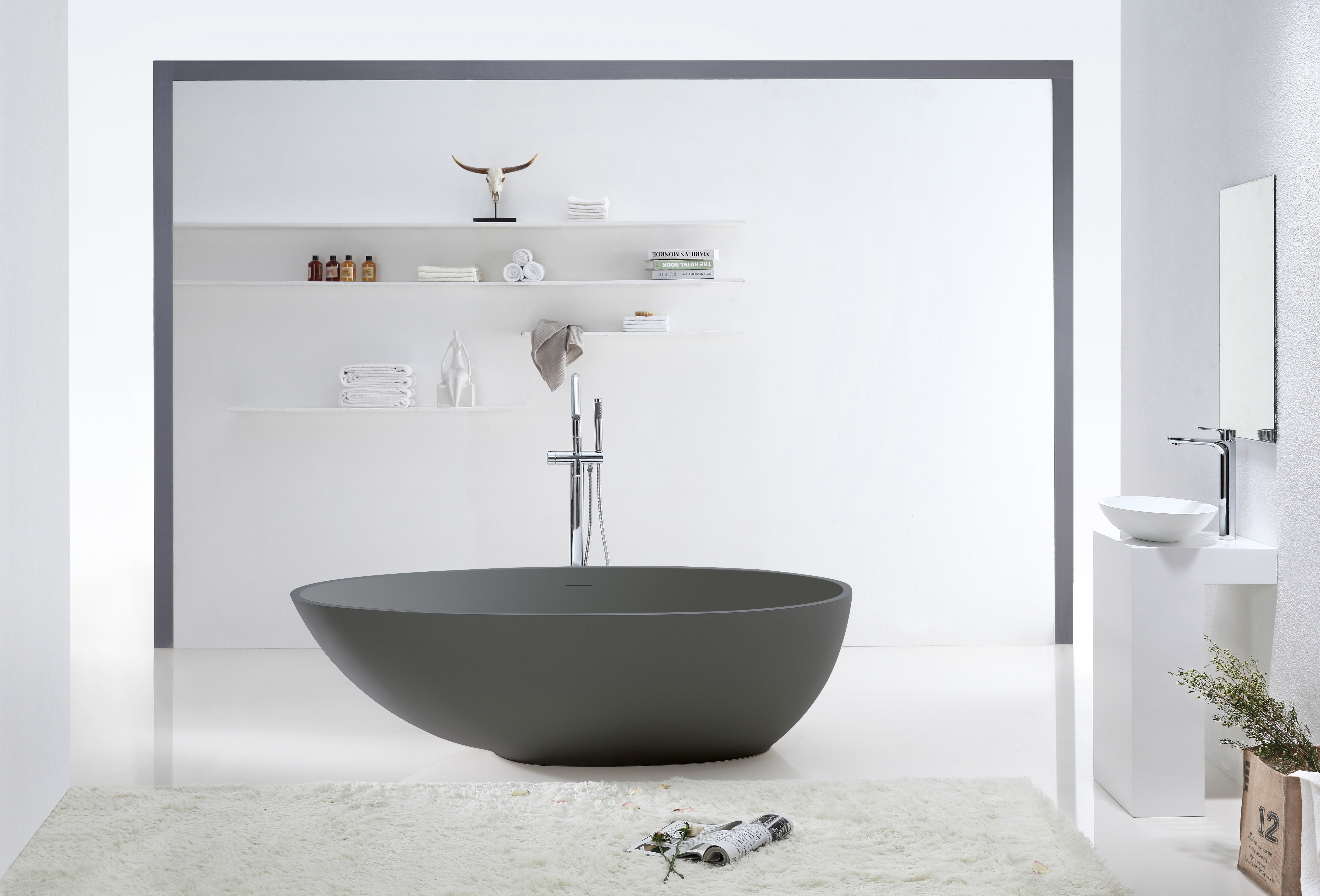 Devinchy 59'' x 33'' Freestanding Solid Surface Bathtub - Wayfair Canada
