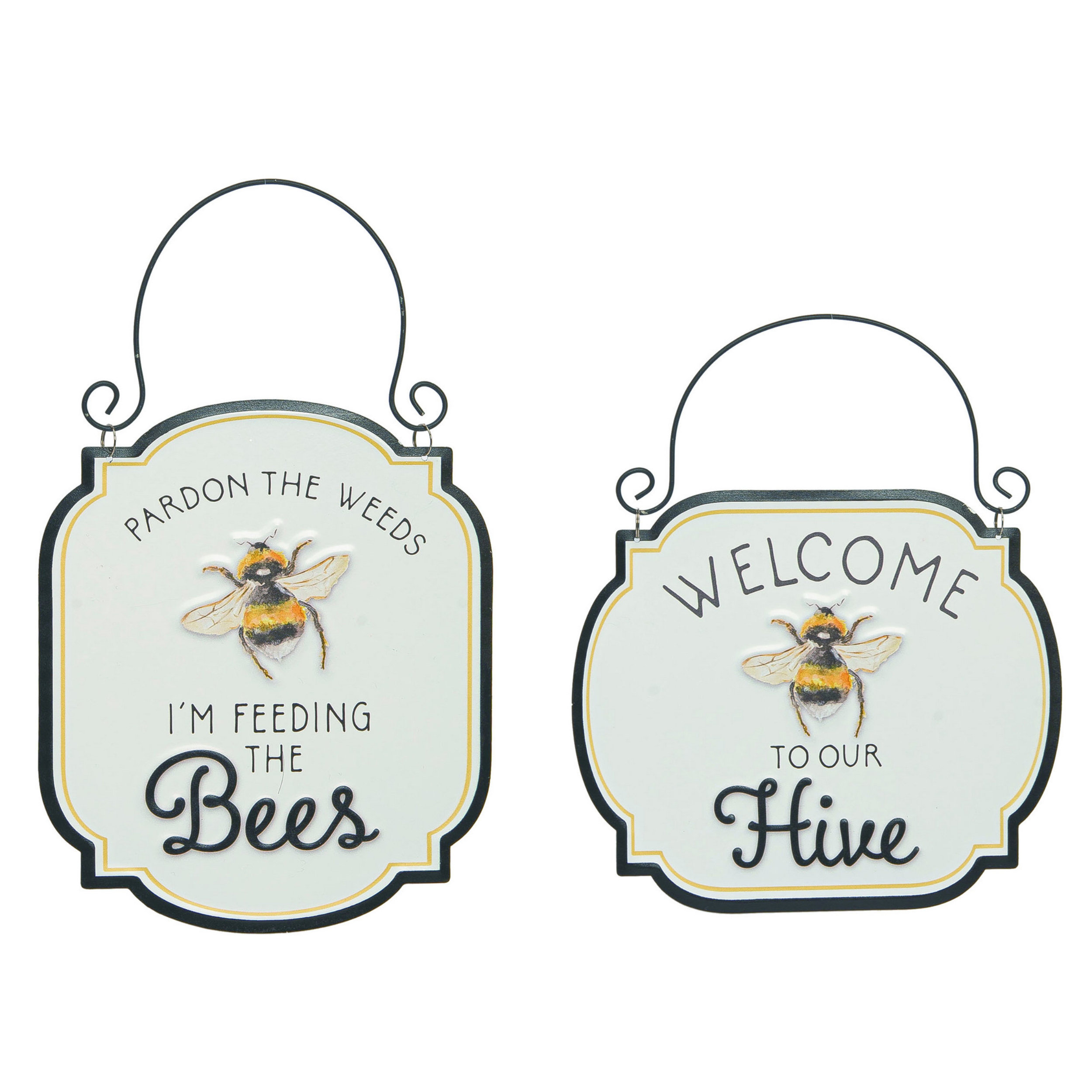 August Grove® Metal Embossed Bee Sign Set of 2 Spring Home Decorations ...