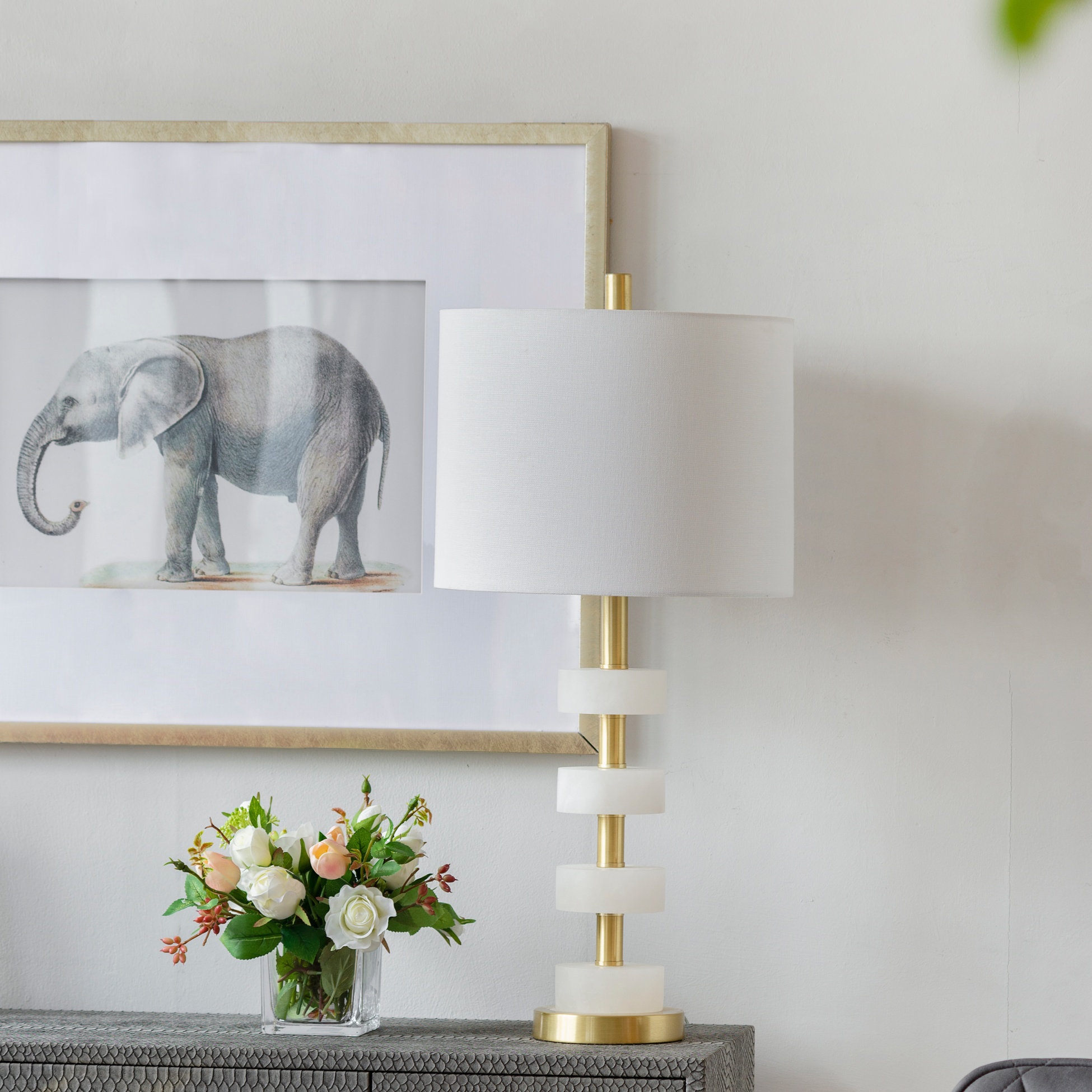 Corrigan Studio® 13X13x26" Marble Table Lamp With A Brass Metal Frame ...