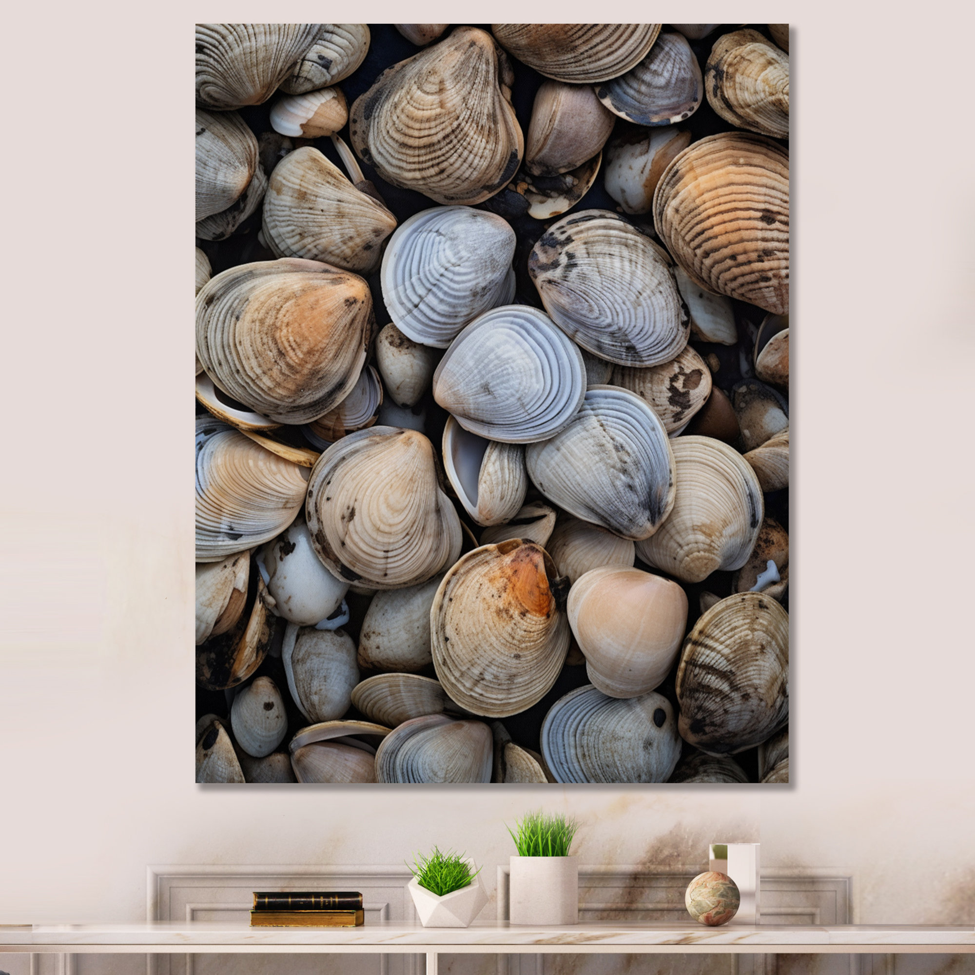 Rosecliff Heights Lakari Gray Clam Coastal Harmony IV - Print on Canvas ...