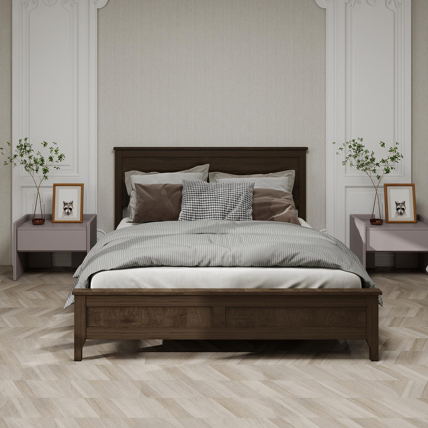 Lark Manor™ Modern Solid Wood Coffee Color Queen Size Platform Bed With ...