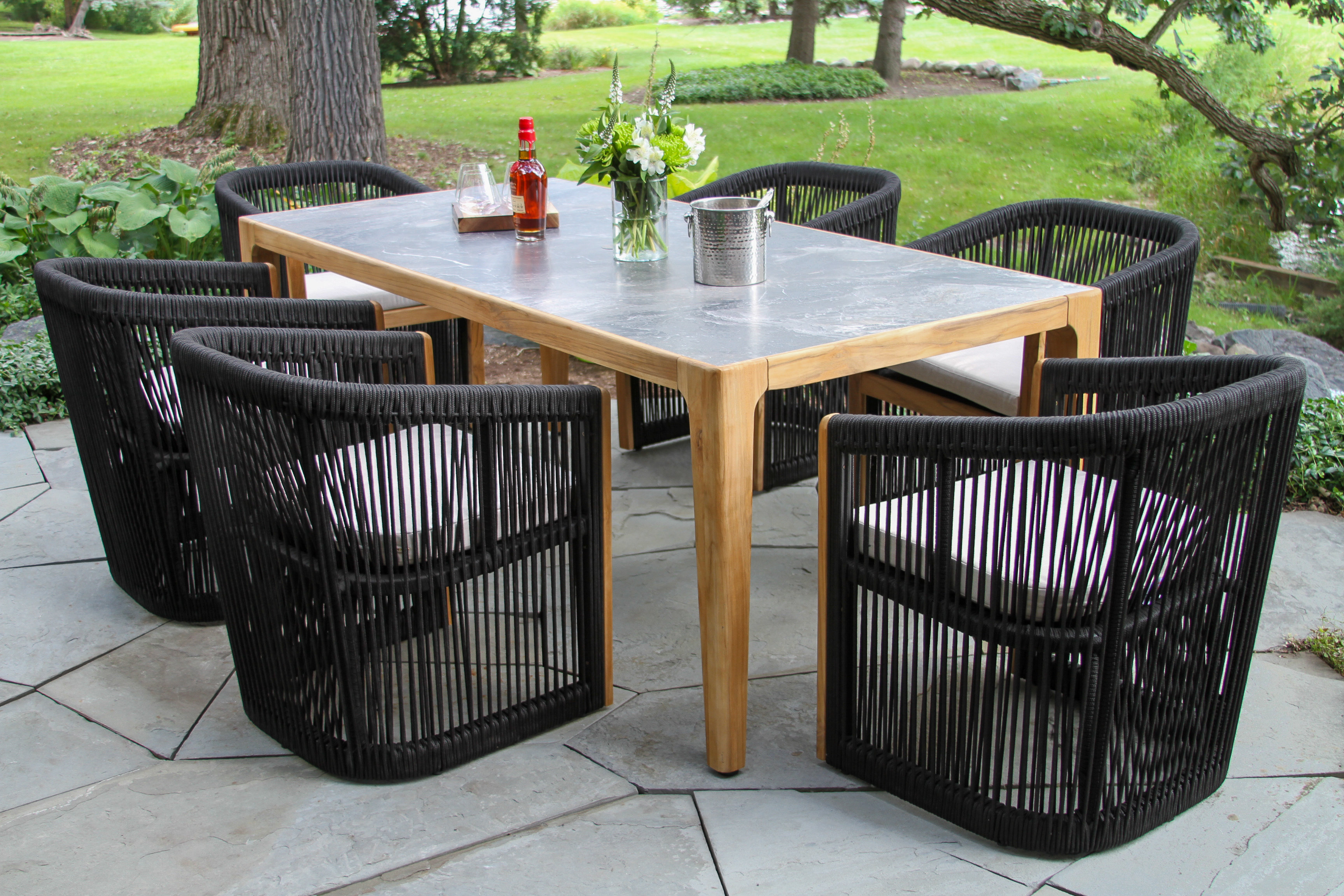 Joss & Main Aniston 7 Pc. Teak Sintered Stone Dining Table With Black ...