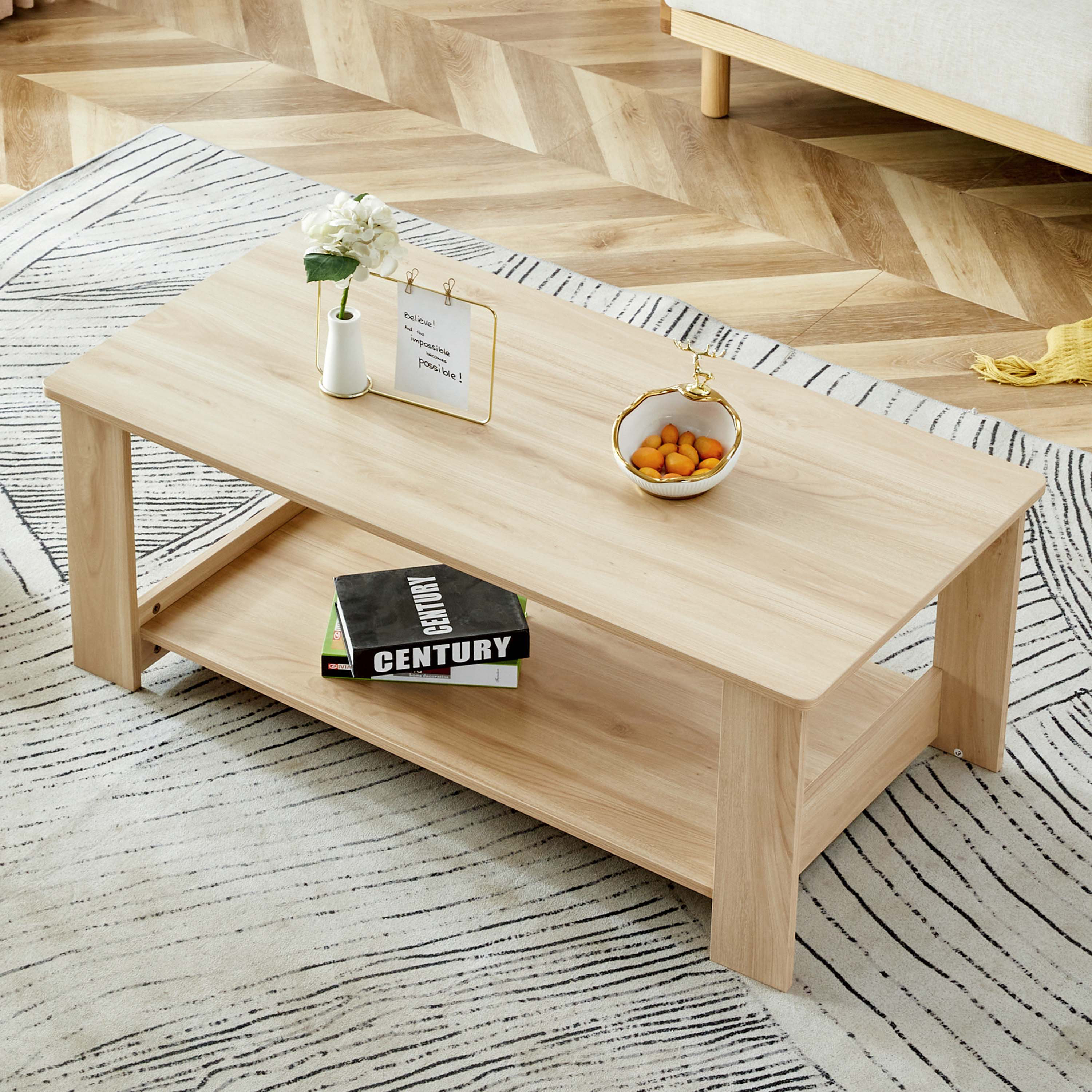 Union Rustic A modern textured coffee table,tea table. The double-layer ...