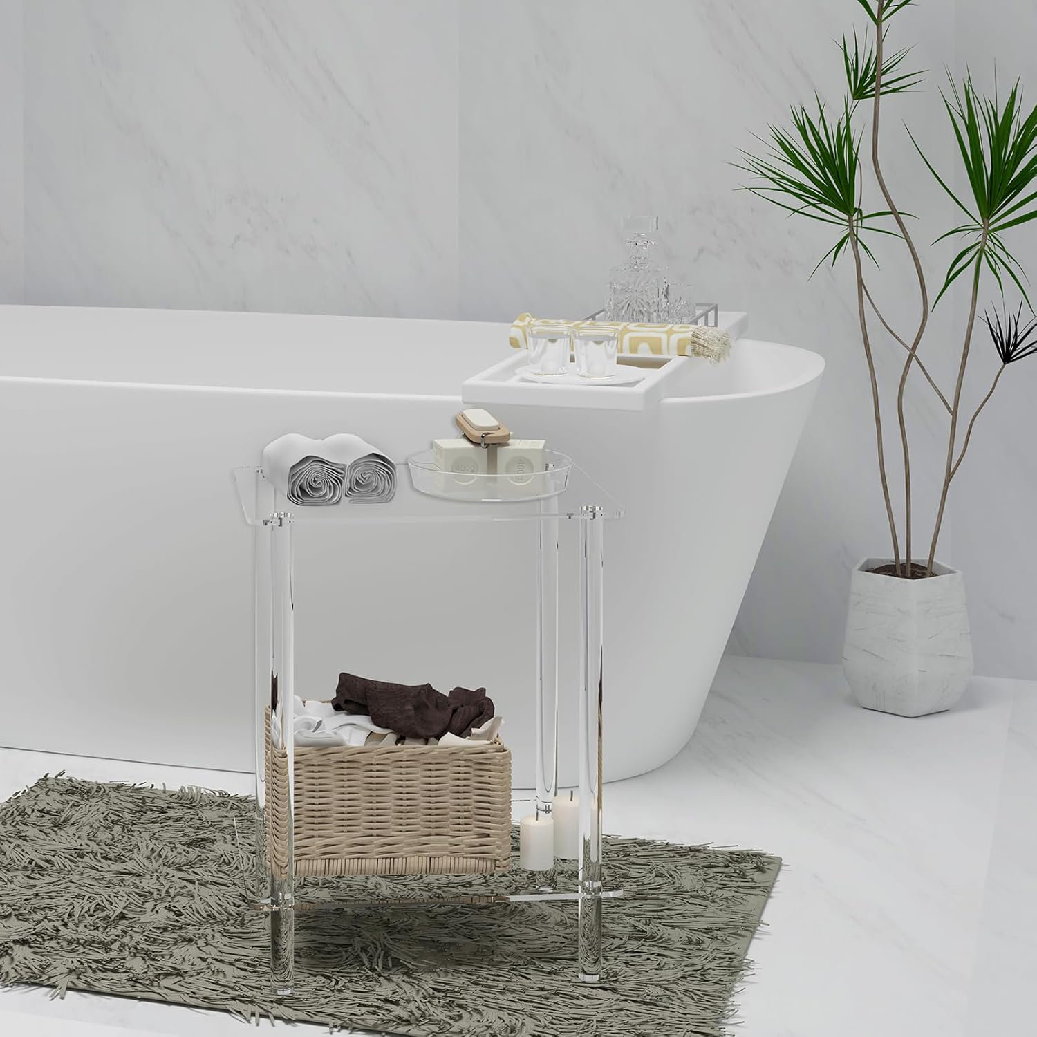 ERTCHUE RIED Clear Acrylic 2-Tier End Table: Versatile Side Table For Living Room And Bedroom ...