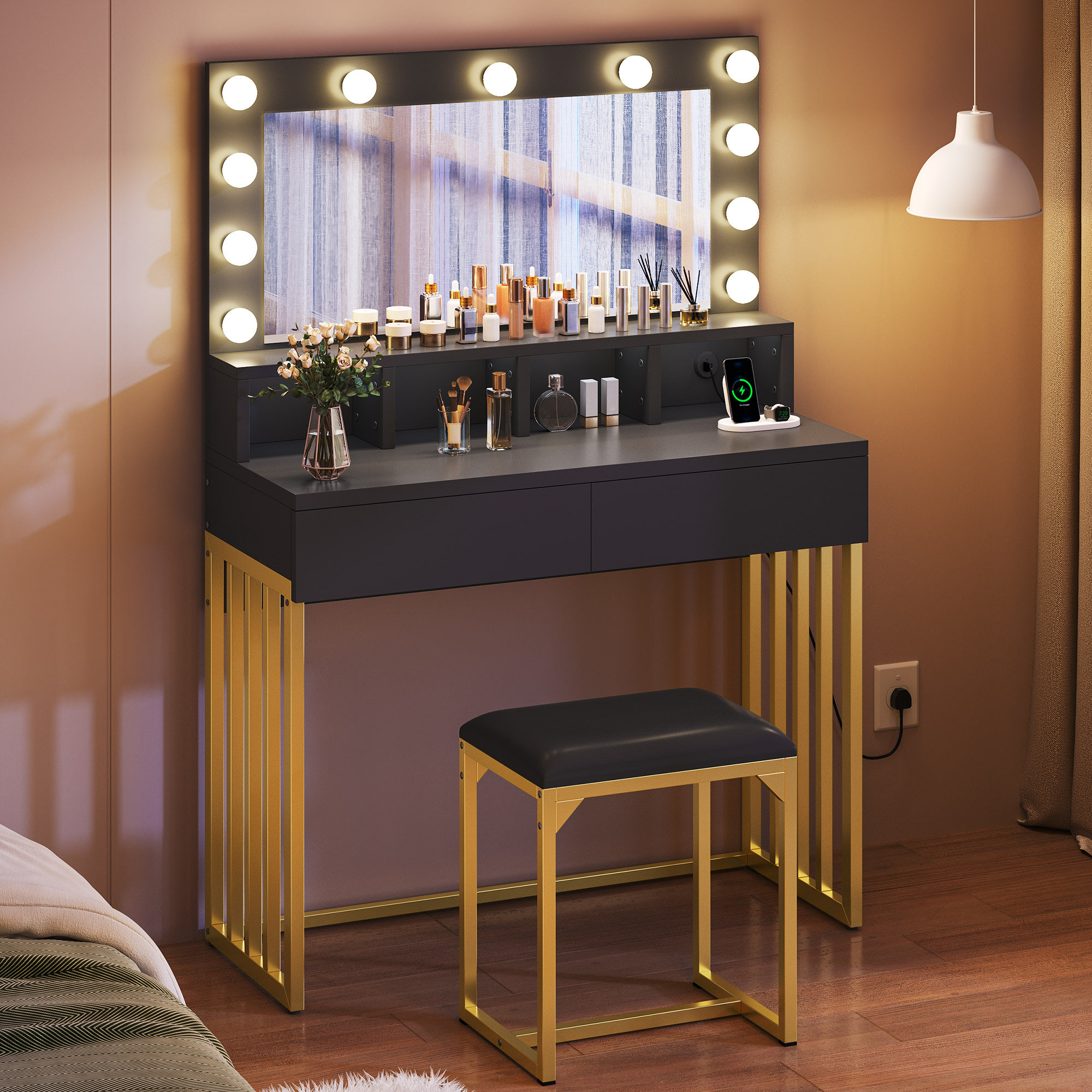 Fairmont Park Dressing Table With Mirror 136Cm H×90Cm W×38Cm D Black ...