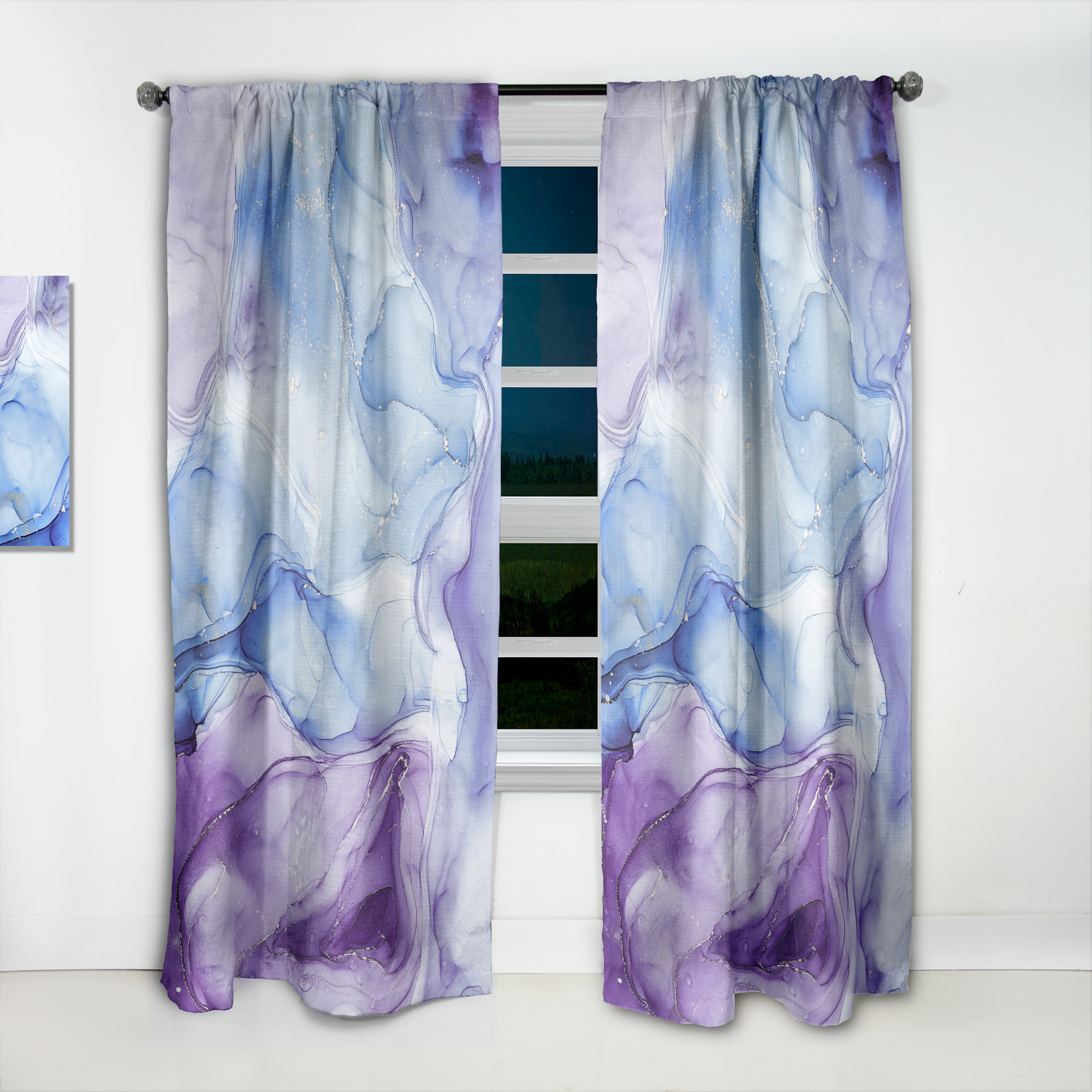 Design Art Tender Liquid Ink Art Linen Abstract Semi-Sheer Thermal Rod ...