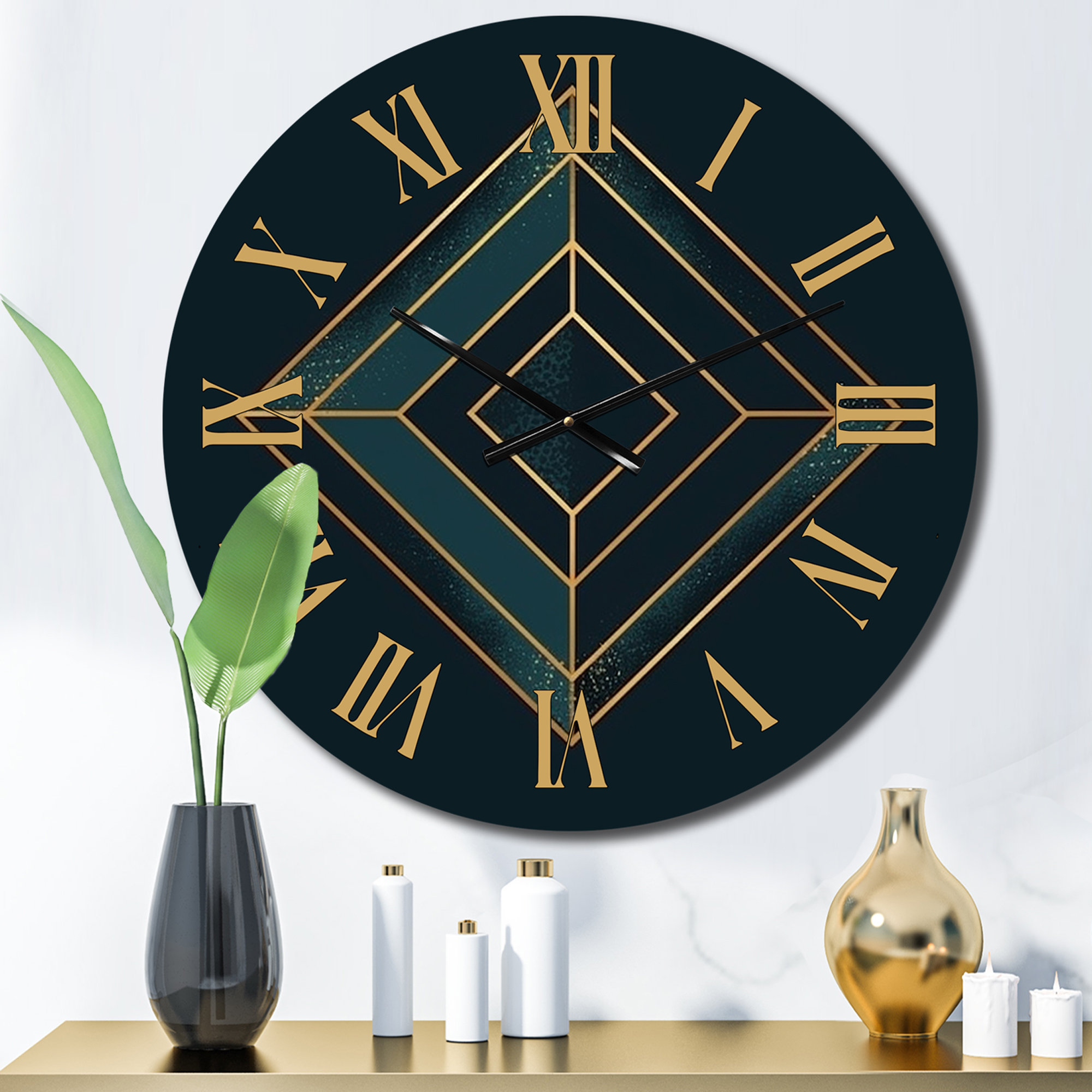 East Urban Home Harmony Retro Diamond Geometry Teal and Gold IV ...