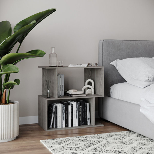 17 Stories 2-Tier Bookcase Irregular Storage Shelf Wooden Shelving Unit ...