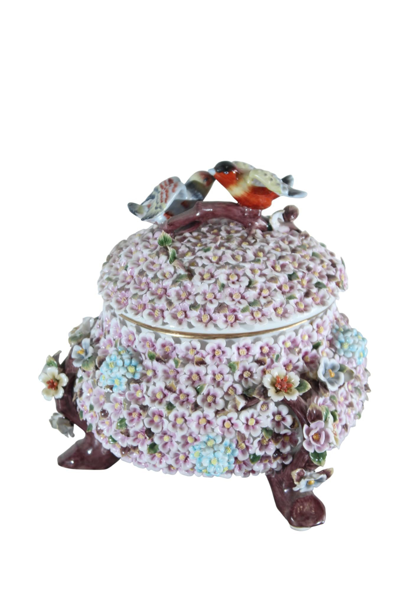 Red Barrel Studio® Porcelain floral covered box with birds on lid 10 ...