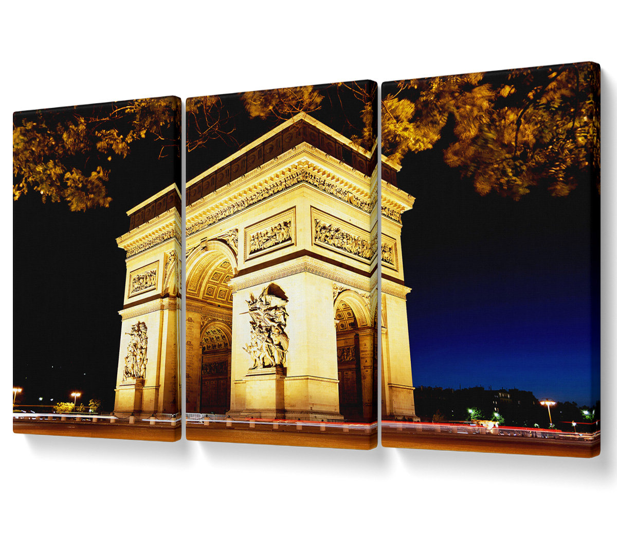 Ebern Designs Paris Arc De Triomphe Night Glow - 3 Piece Wrapped Canvas ...